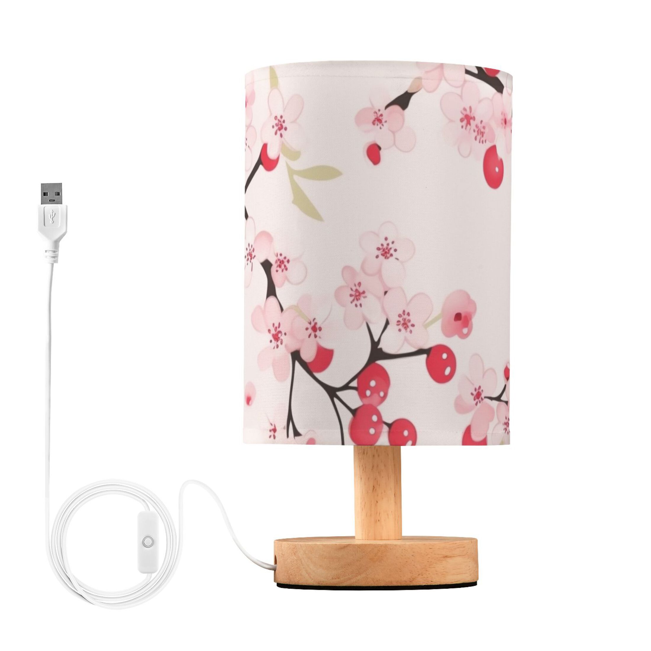 Flowers Cheery Floral Bedside Table Lamp LED Warm Lights with USB ...