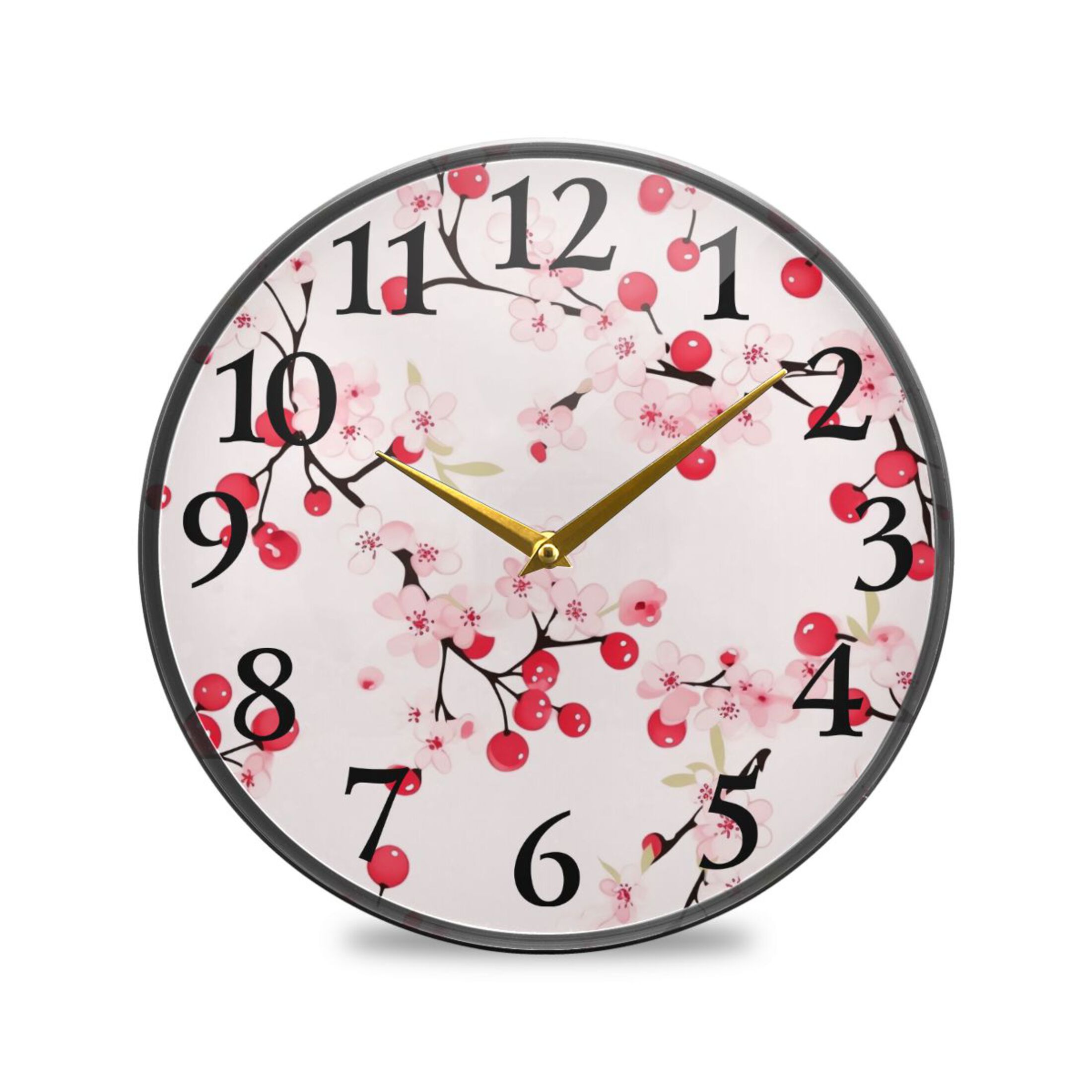 Flowers Cheery Floral Wall Clocks Battery Operated 9.5 Inch Round Clock ...