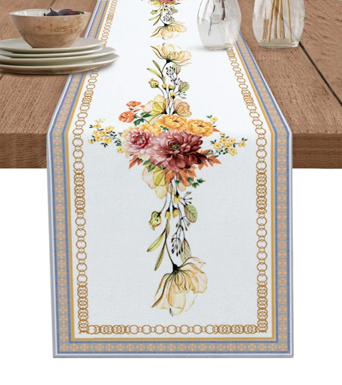 Flowers Circles Hand Painted Leaves Table Runners Wedding Table ...