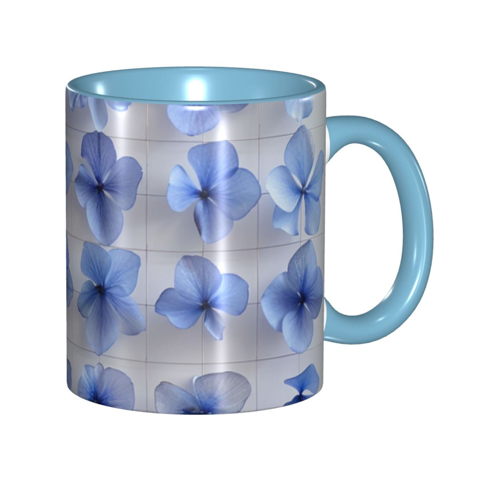 Flowers Cobalt Blue Coffee Mug Fun Custom Ceramic Mugs 11oz Sky Blue ...