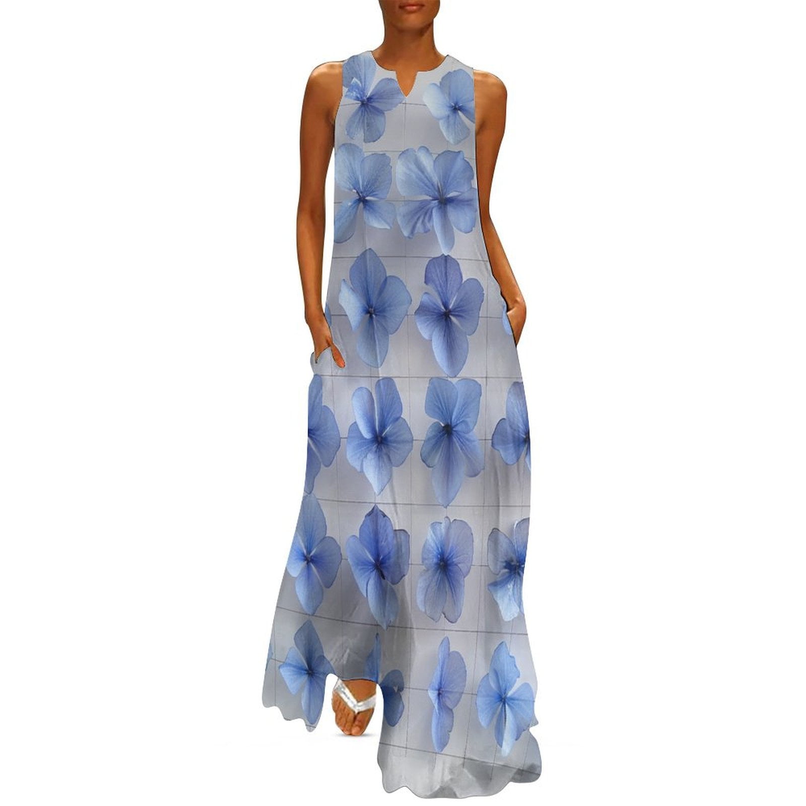 Flowers Cobalt Blue Long Dress Luxury Woman Evening Dress Long Veiled ...