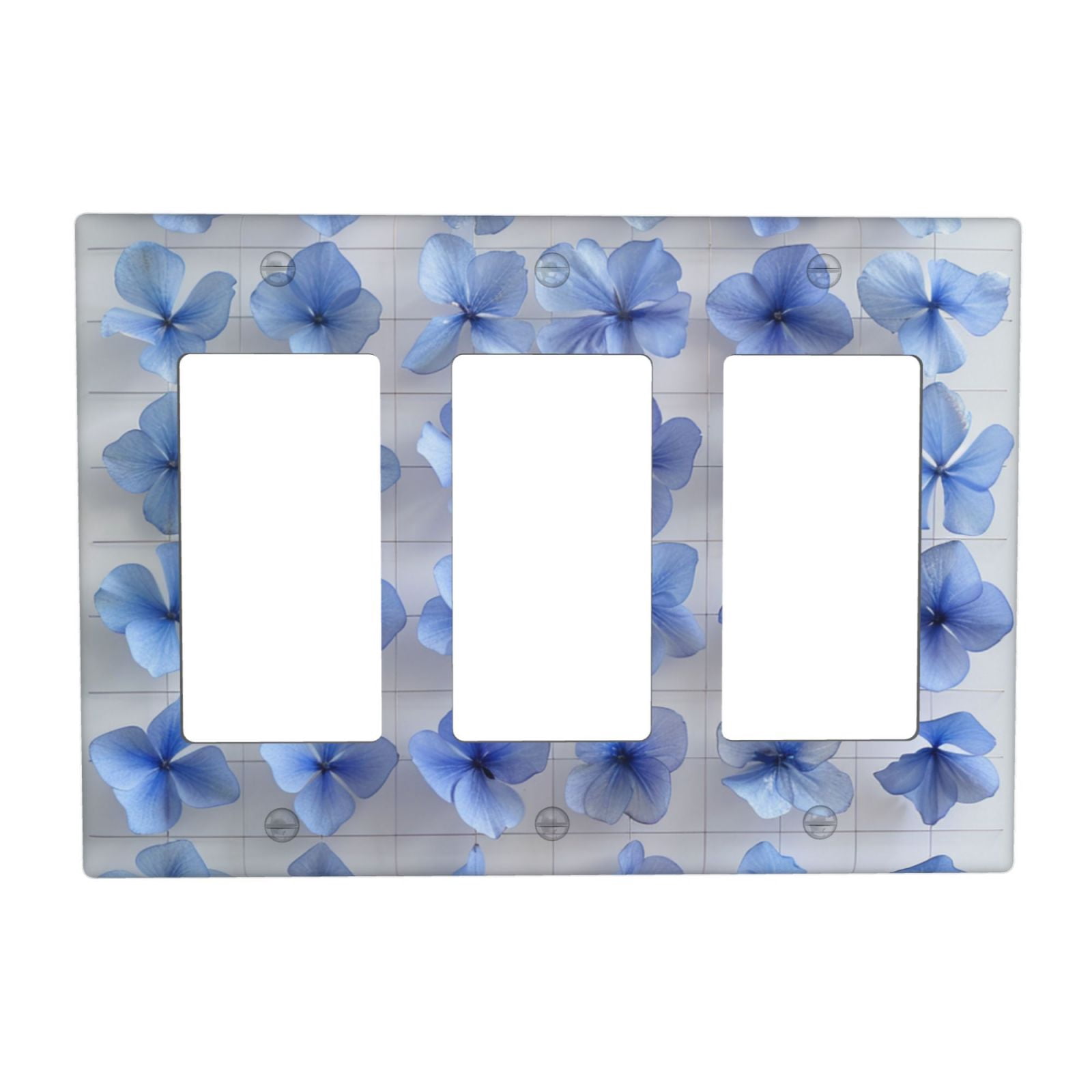 Flowers Cobalt Blue Switch Cover Decorative Wall Plate 3-Gang Standard ...