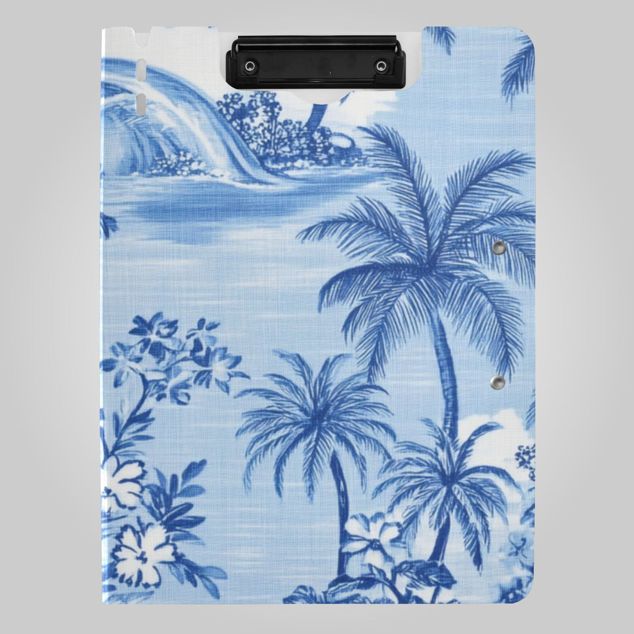 Flowers Coconut Trees Waves Hawaii Foldable Binder Folder Clipboard with Pen Slot Double Clips ...