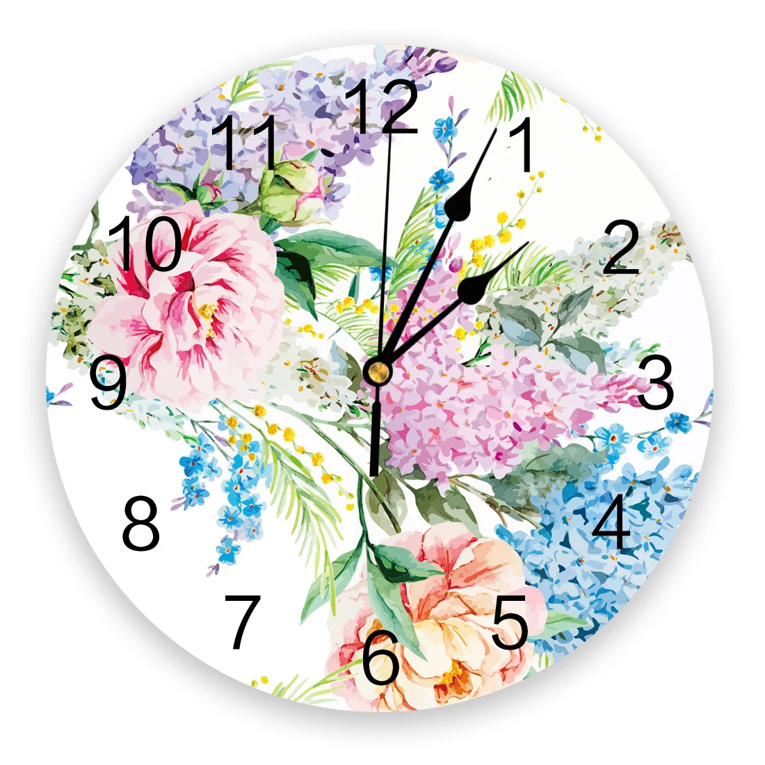 Flowers Colorful Watercolor Wall Clock Modern Design Living Room ...
