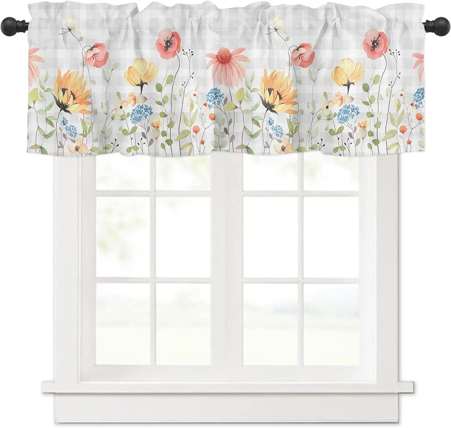 Flowers Curtain Valance Window Treatment Spring Flowers Grey White ...