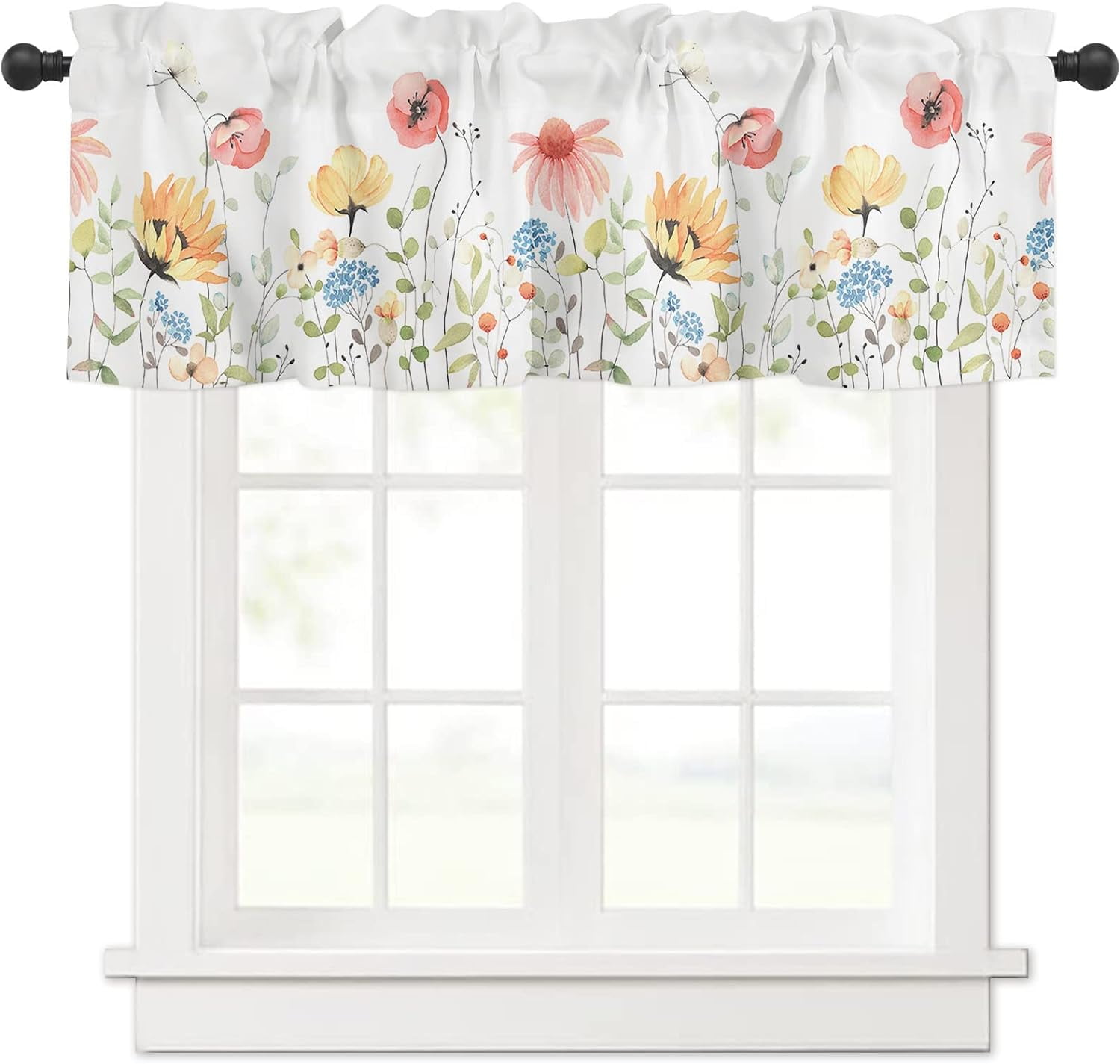 Flowers Curtain Valance Window Treatment Watercolor Flowers Spring ...