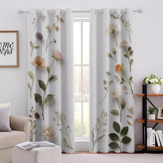 Flowers Curtains - Flowers Window Curtains, White Background Drapes ...