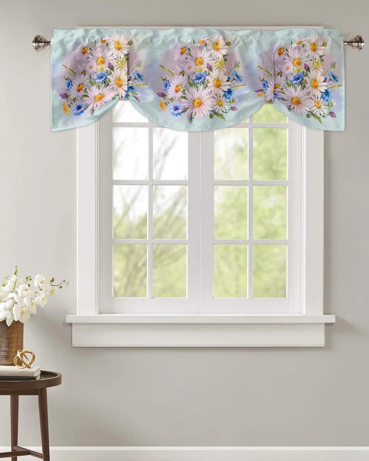 Flowers Daisies Minimalist Kitchen Valance Curtain Window Valance for ...