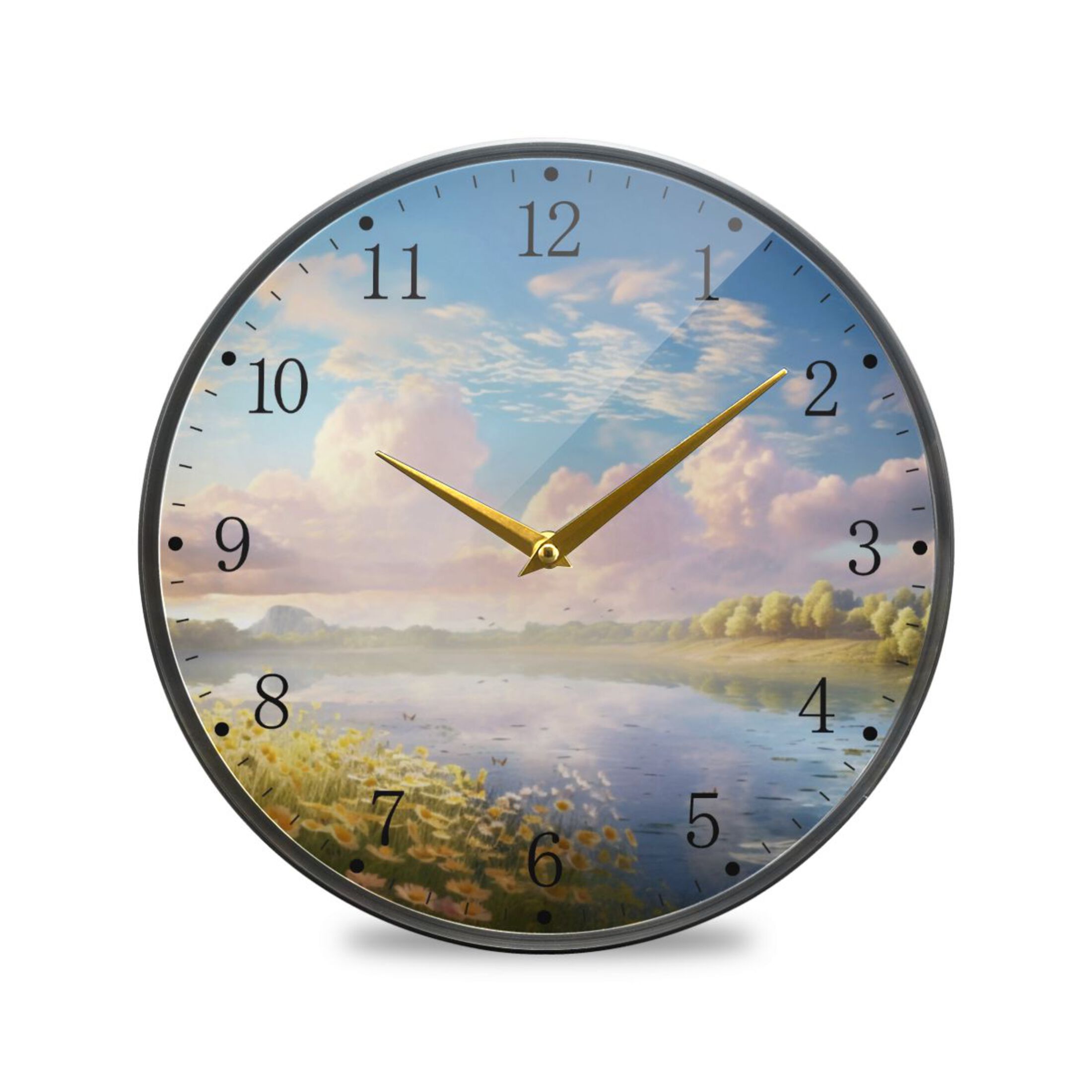Flowers Daisy Landscape Acrylic Wall Clocks Quiet Round Clock Battery ...
