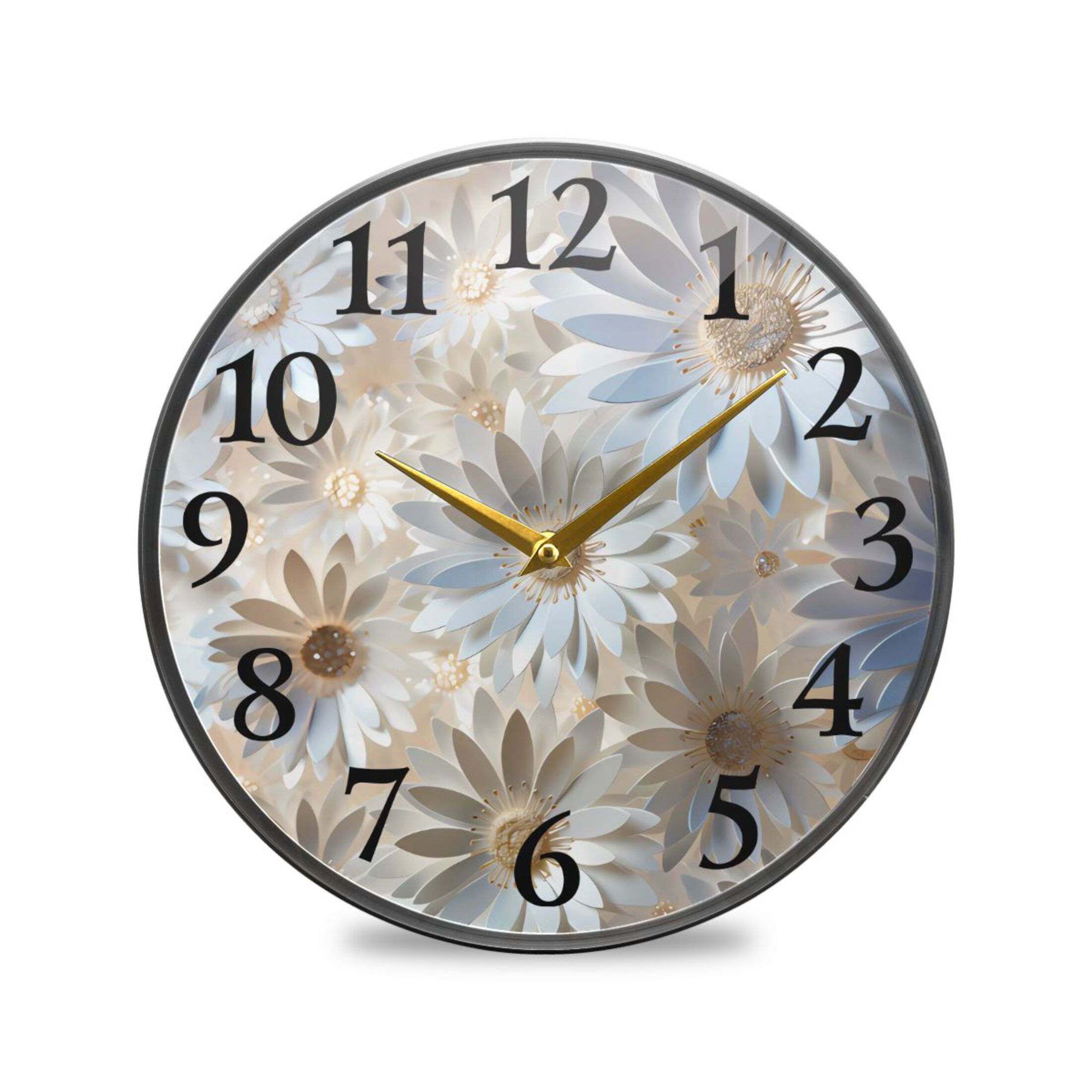 Flowers Daisy Wall Clocks Battery Operated 11.9 Inch Round Clock ...