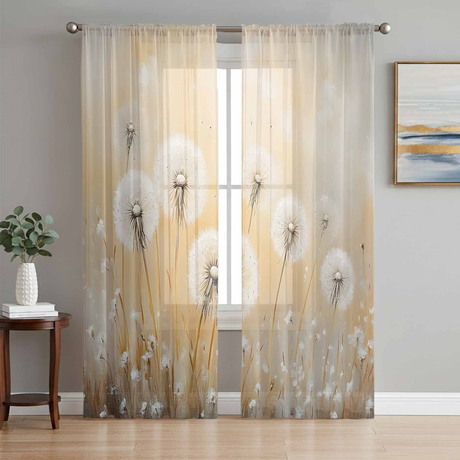 Flowers Dandelion Sheer Curtains 72 Inch Length 2 Panels Set, Rustic ...