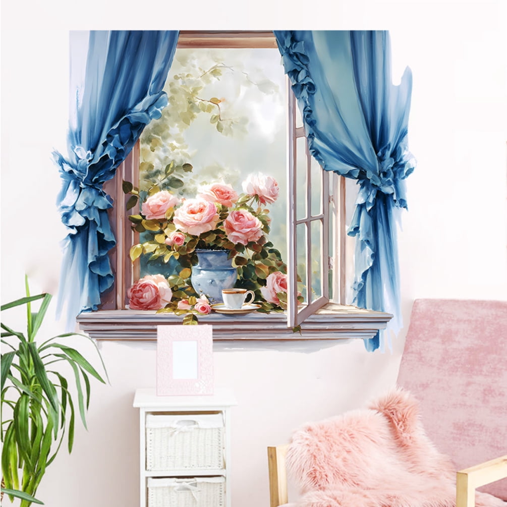 Flowers Decals 3D Effect Window Wall Stickers 19.6"x22.8" Living Room ...
