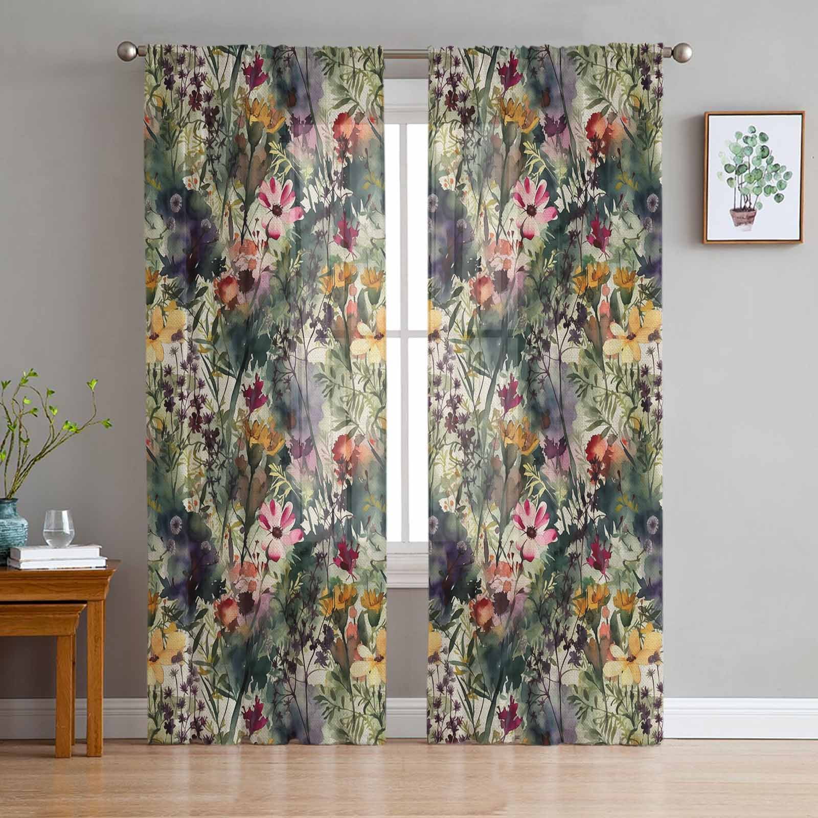 Flowers Dense Rattan Modern Printed Tulle Curtains for Bedroom Balcony Window r Creative Fashion ...