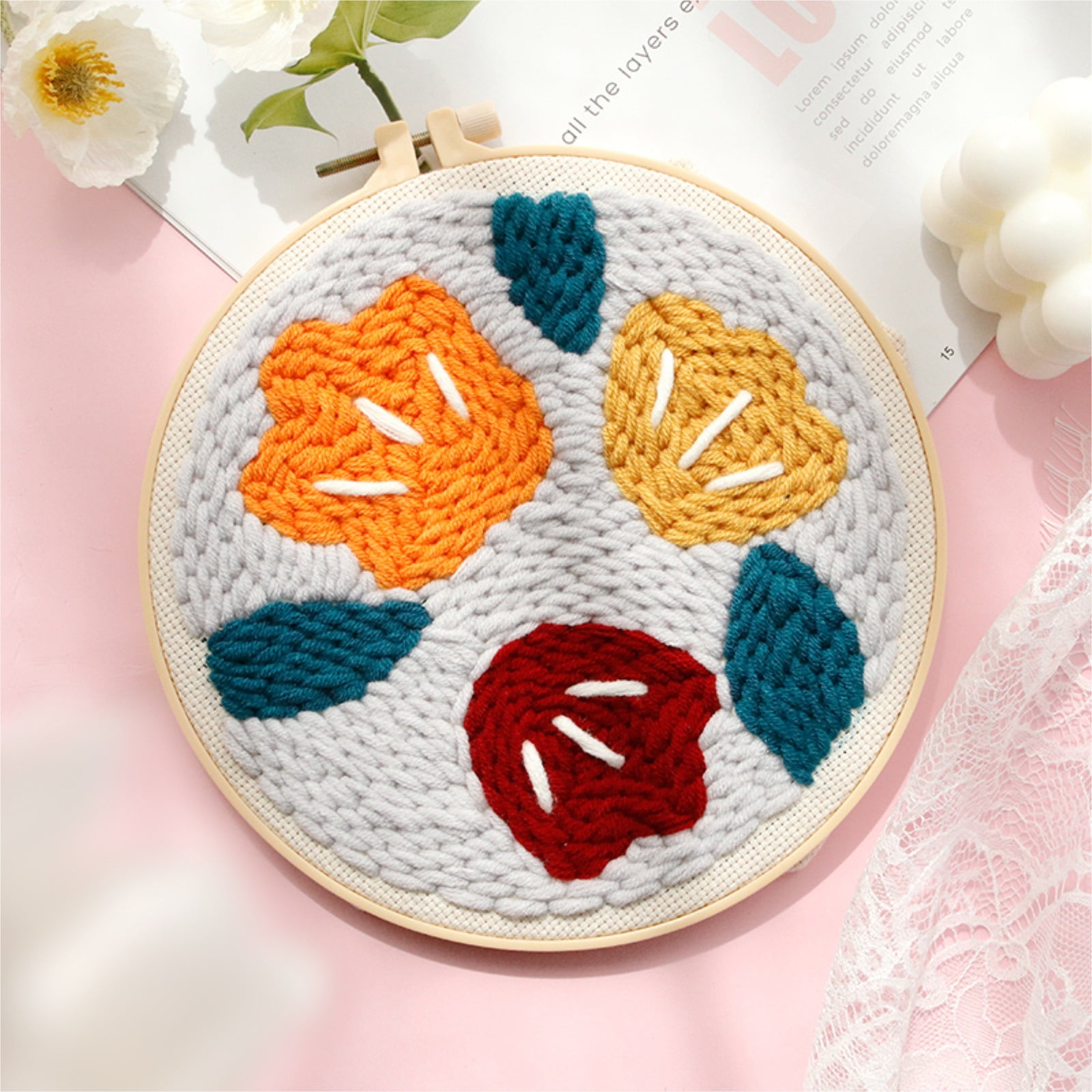 Flowers Diy Punch Needle Embroidery Starter Kits Crafts Poking ...