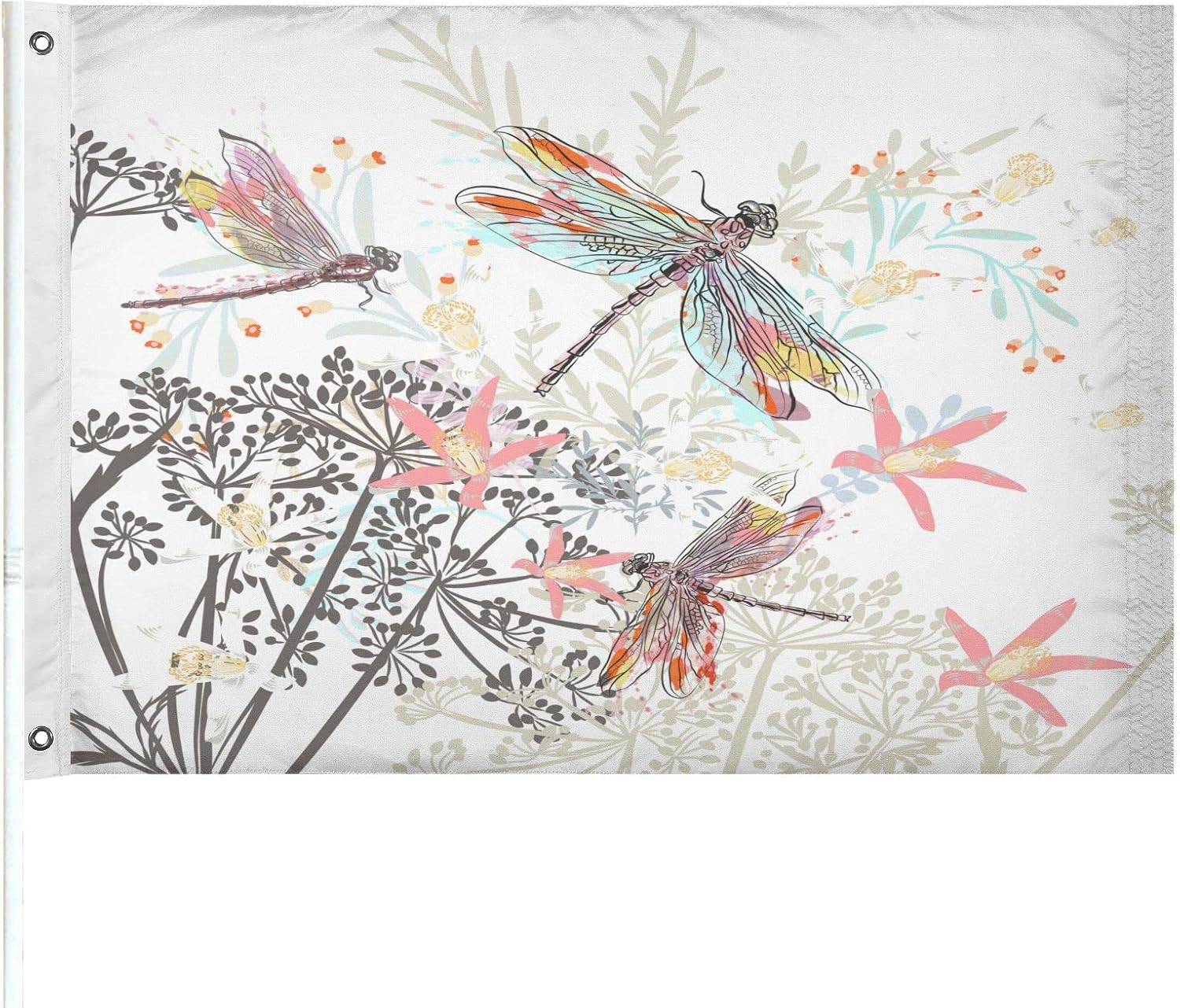 Flowers Dragonfly Leaves Flag Outdoor Garden Flag for Outside Funny ...