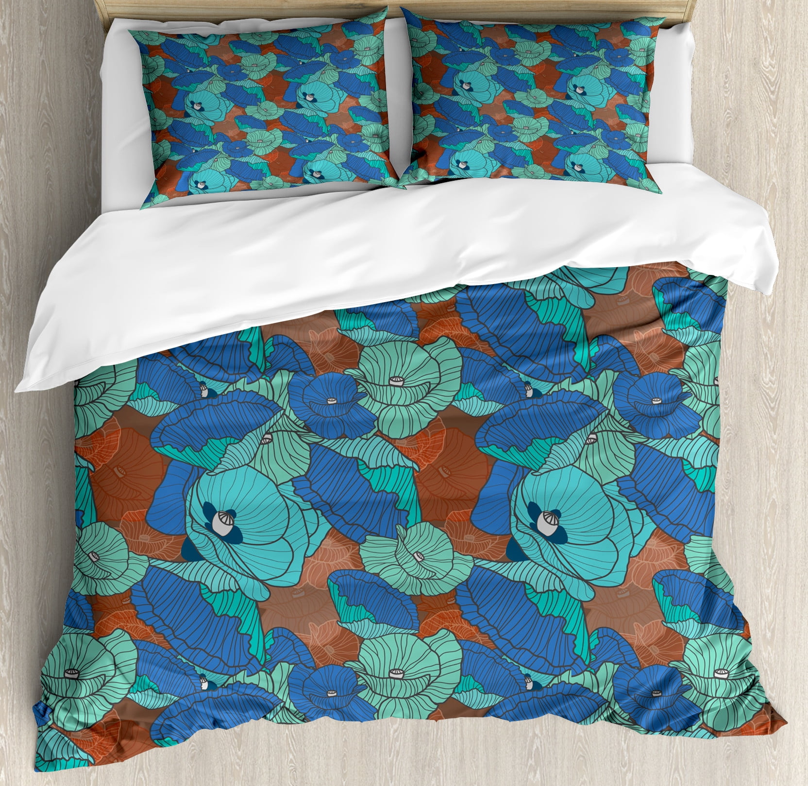 Flowers Duvet Cover Set, Botanical Theme Floral Patterns Along Poppy ...