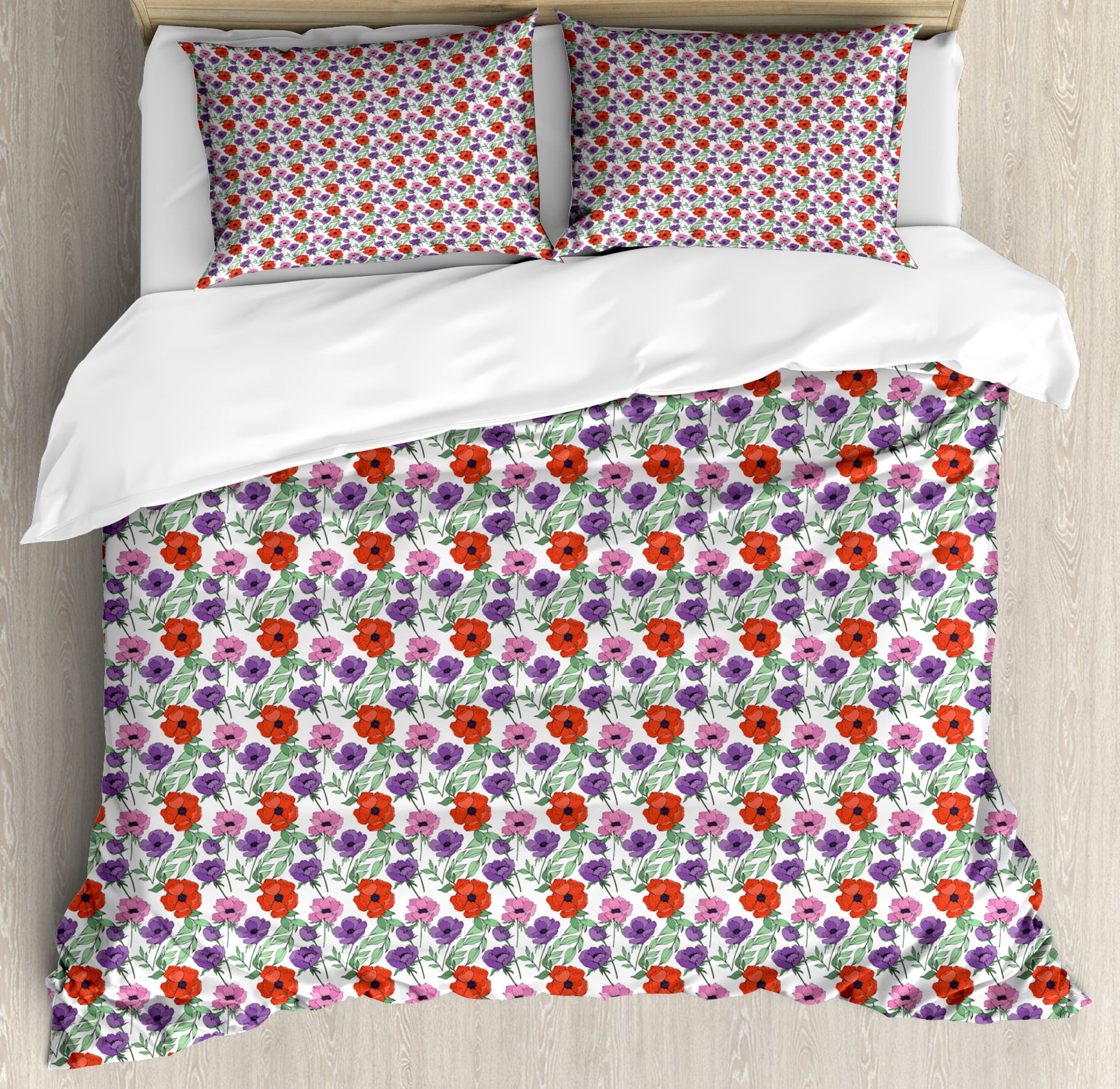 Flowers Duvet Cover Set, Floral Theme Natural Motifs Along Botanical ...