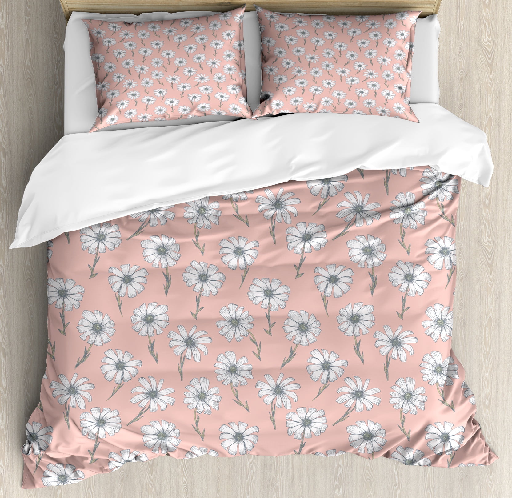 Flowers Duvet Cover Set, Randomly Arranged Chamomile Floral Motifs ...
