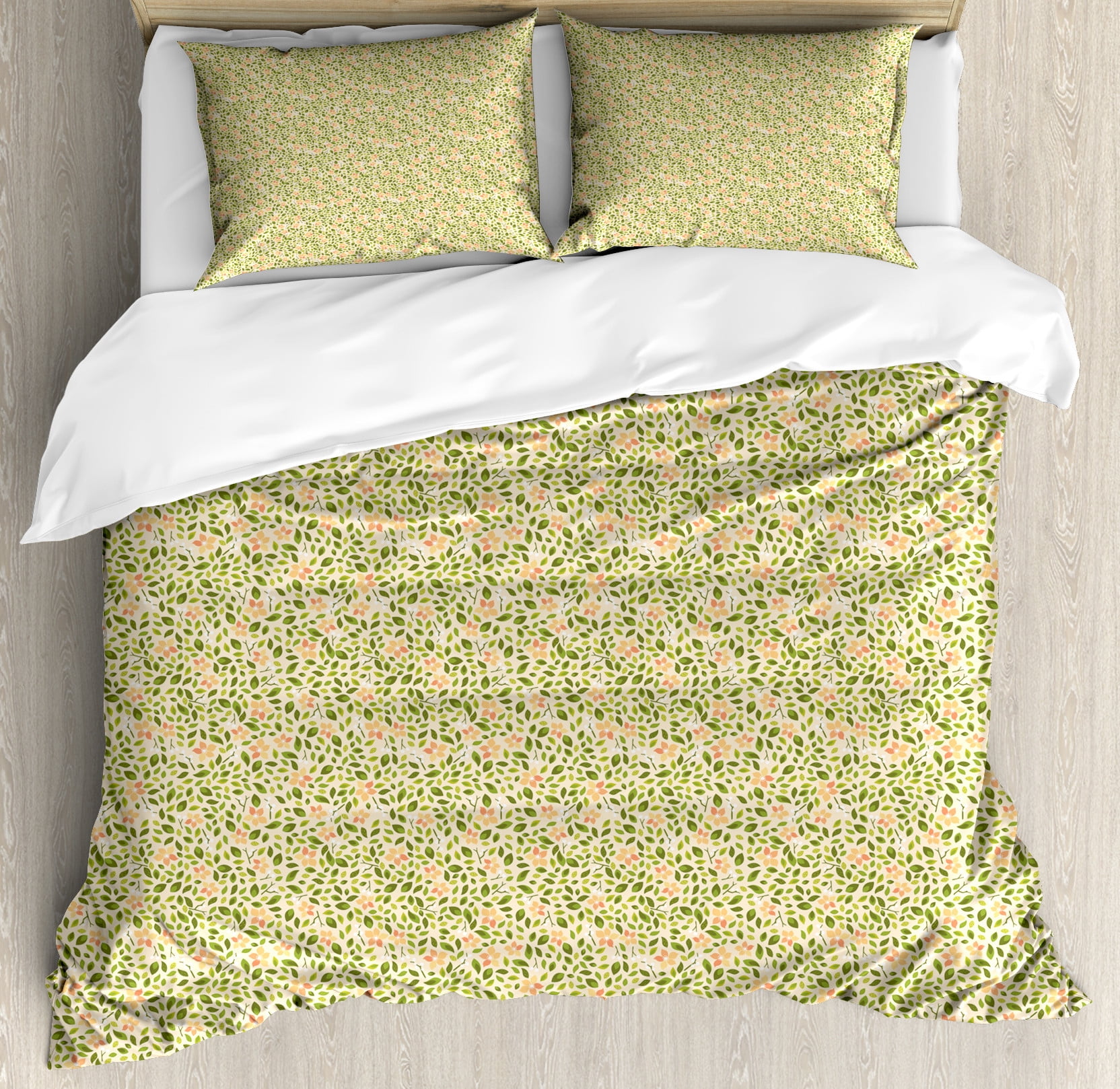 Flowers Duvet Cover Set, Spring Revival Blooming Aster Petals Leaves ...