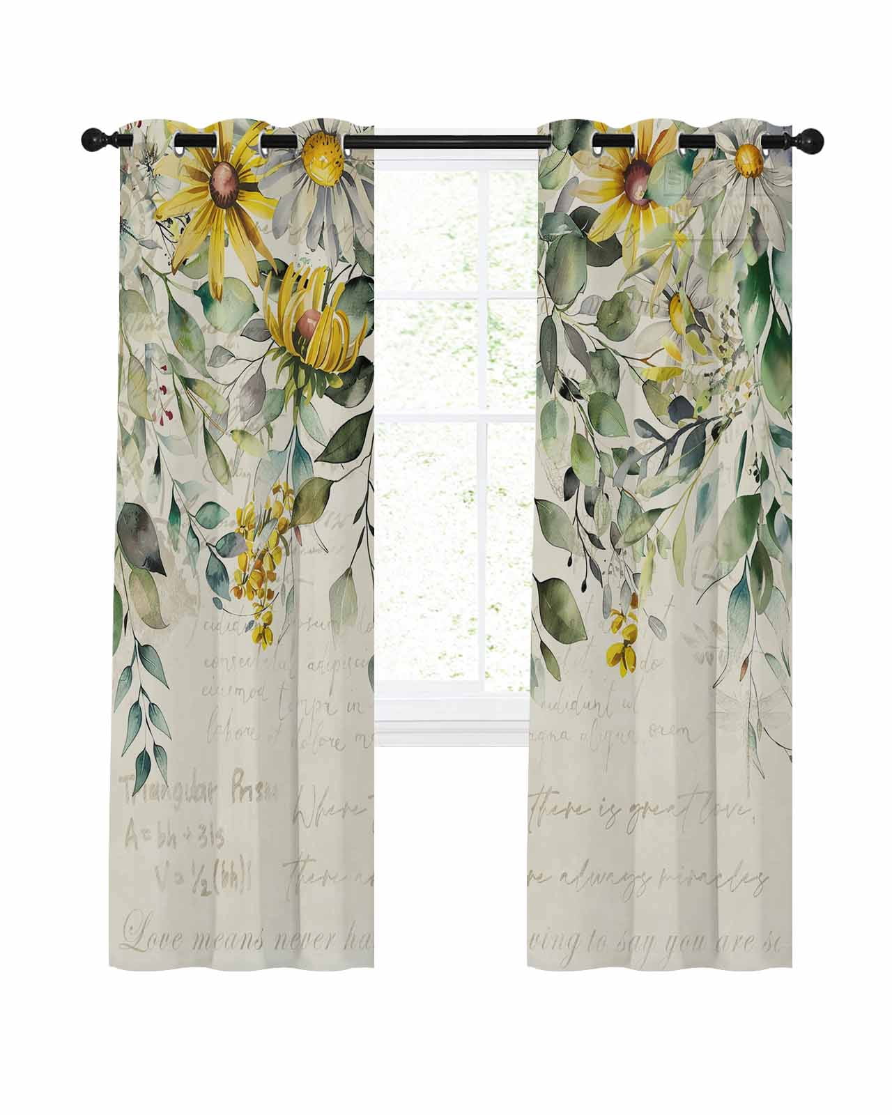 Flowers Eucalyptus Blackout Curtains, Light Blocking Print Window ...
