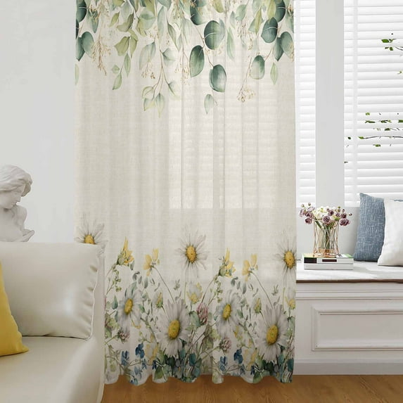 Flowers Eucalyptus Semi Sheer Curtains Drapes for Living Room,Bedroom ...