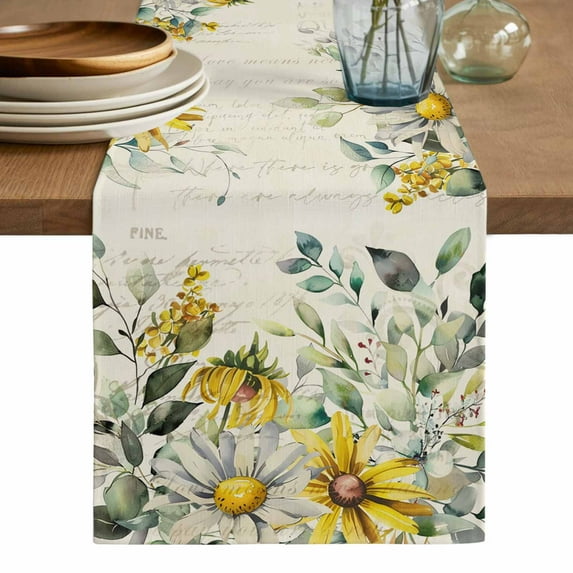 Flowers Eucalyptus Table Runner, Vintage Botanical Floral Leaves ...