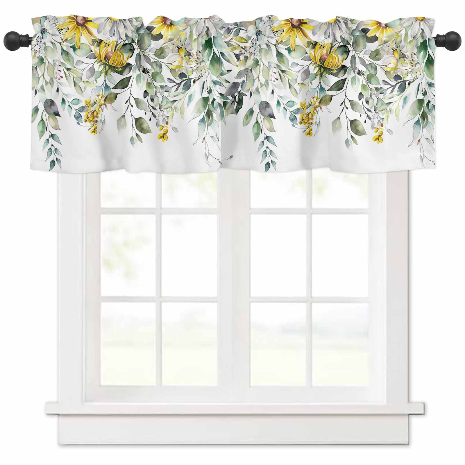 Flowers Eucalyptus Valances for Windows Farmhouse Kitchen Curtains ...