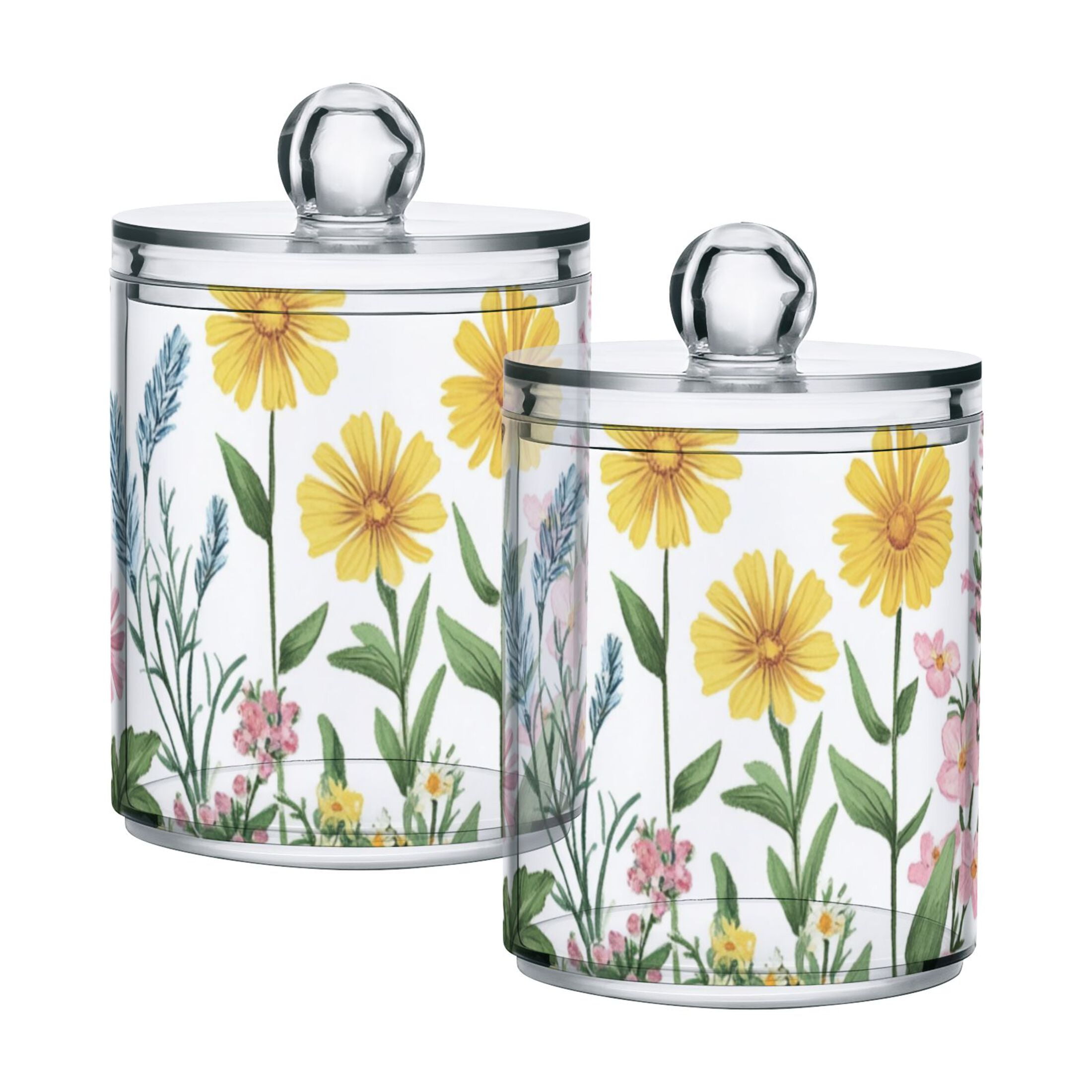 Flowers Ferns Birds with Butterflies Translucent Plastic Cans Storage ...