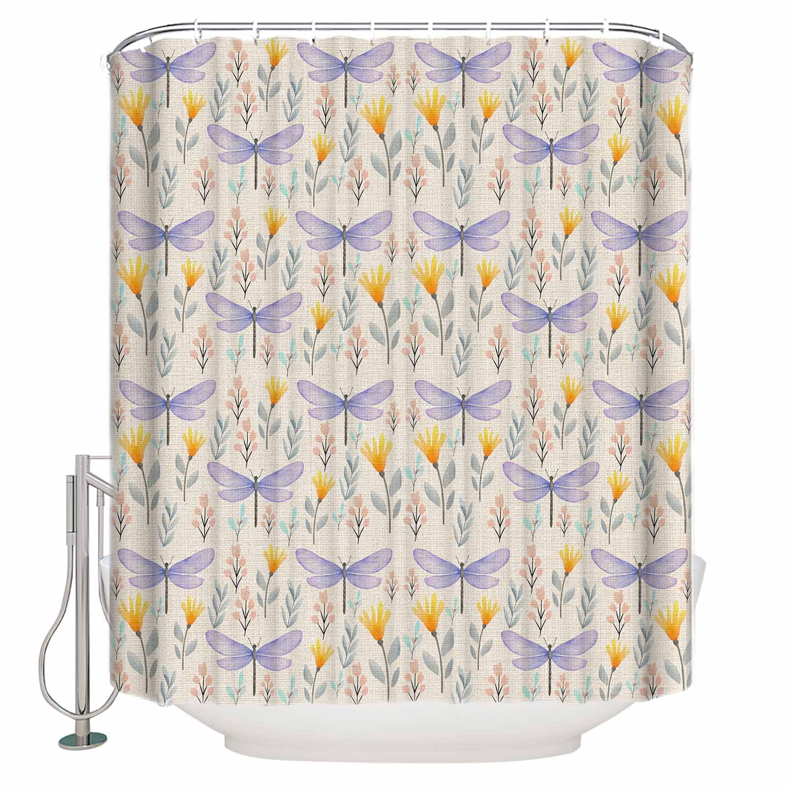 Flowers Field Bathroom Shower Curtains with 12 Hooks Polyester ...