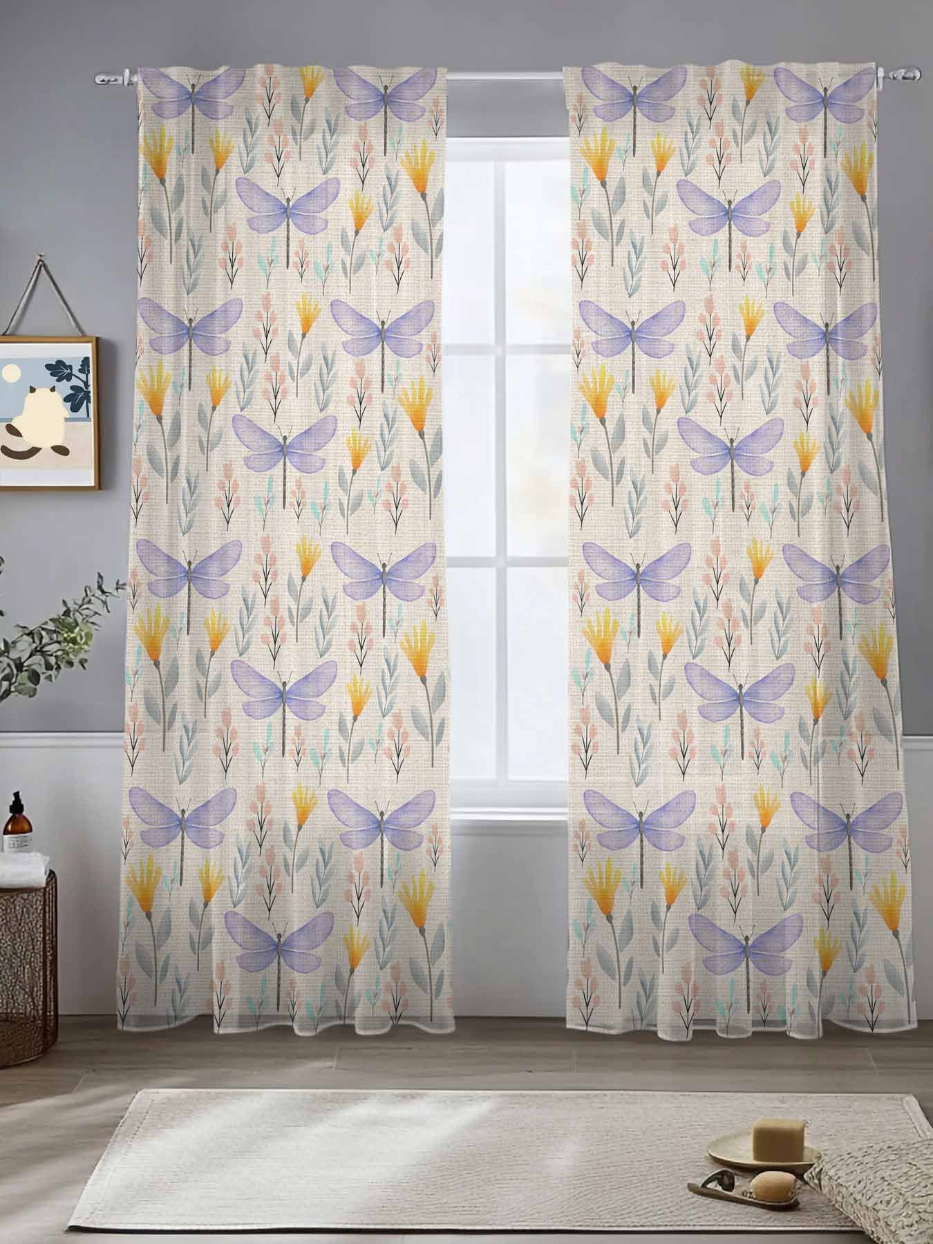 Flowers Field Sheer Curtains for Living Room Bedroom Abstract Purple ...