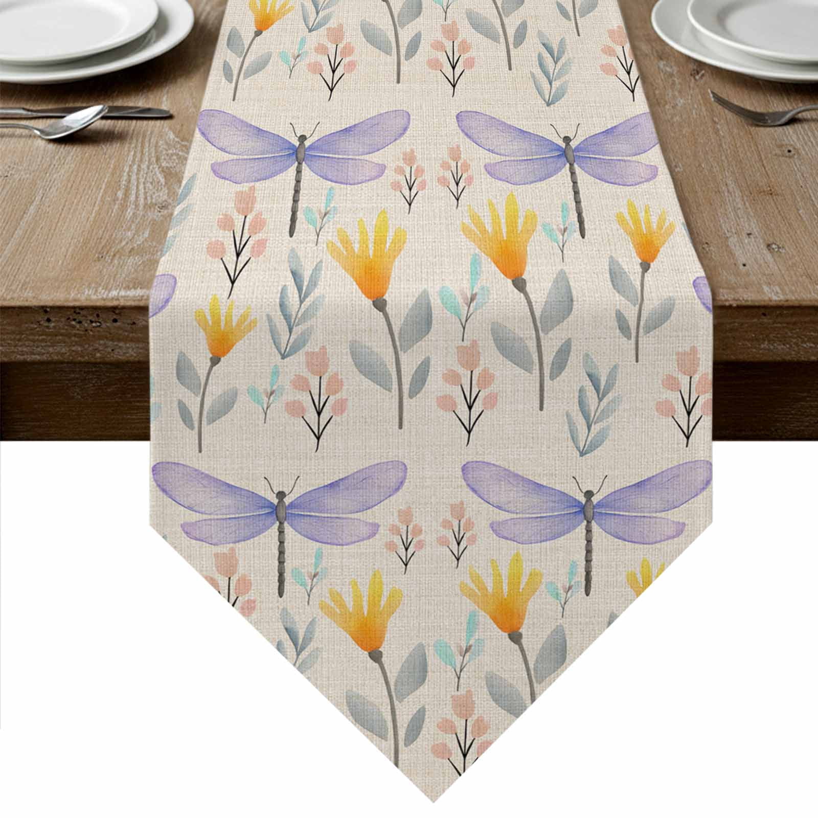 Flowers Field Table Runner Linen Burlap Table Runner 72 Inches Long ...