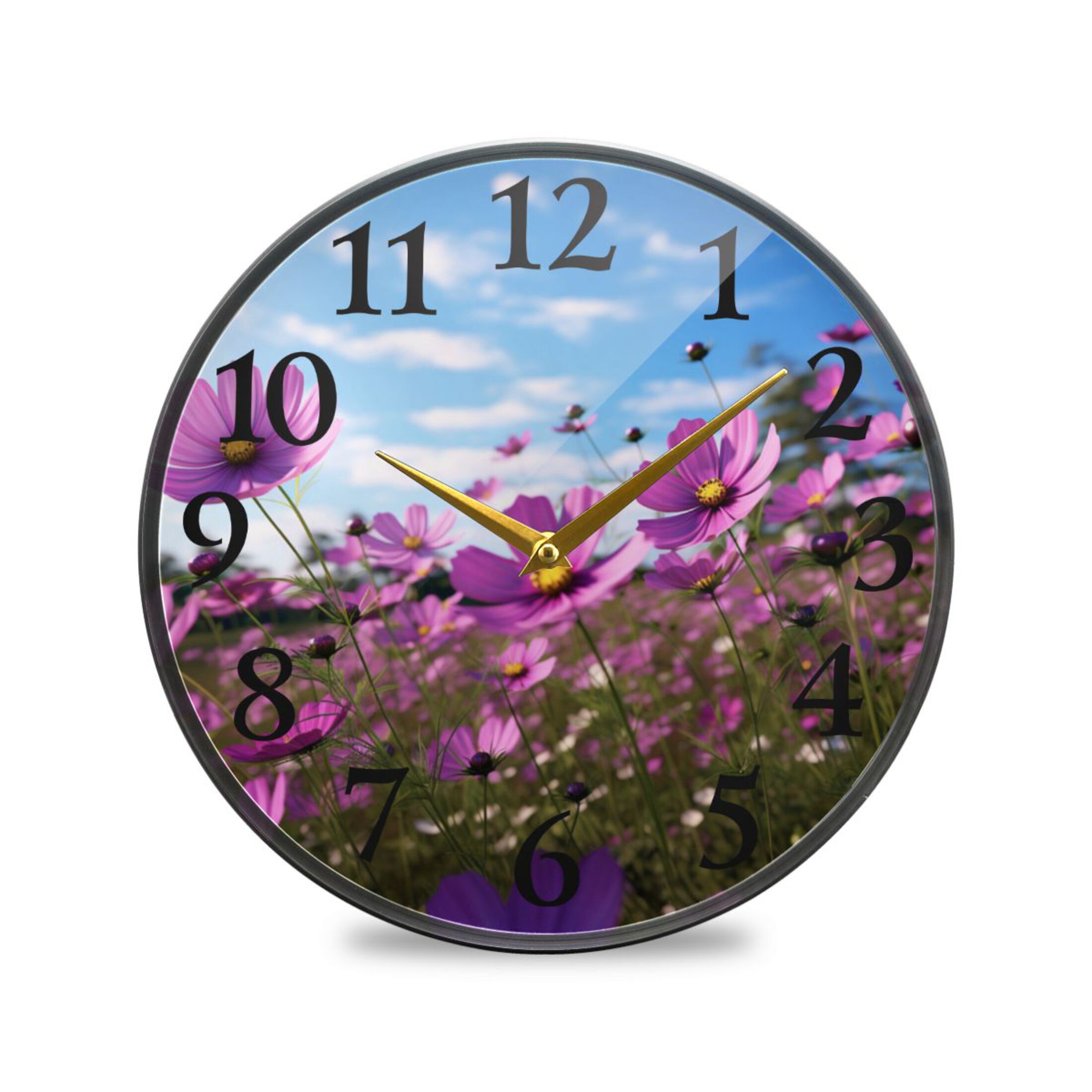 Flowers Field Wall Clocks Battery Operated 9.5 Inch Round Clock Acrylic ...