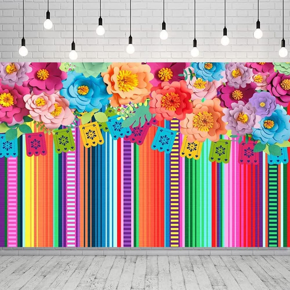 Flowers Fiesta Backdrop Fiesta Banner Mexico Cinco De Mayo Carnival ...