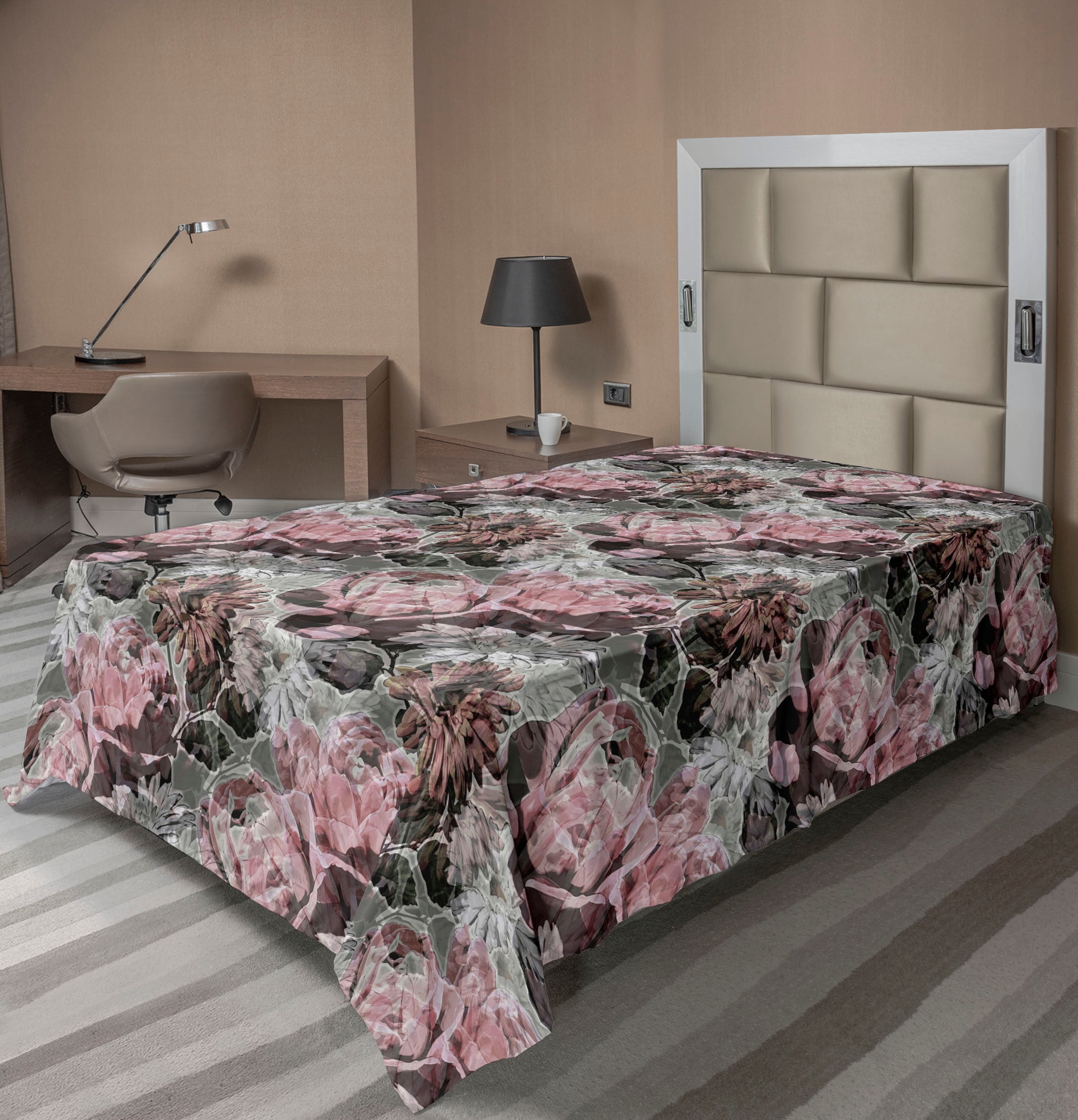 Flowers Flat Sheet, Soft Spring Garden of Blooming Roses and Gerbera ...
