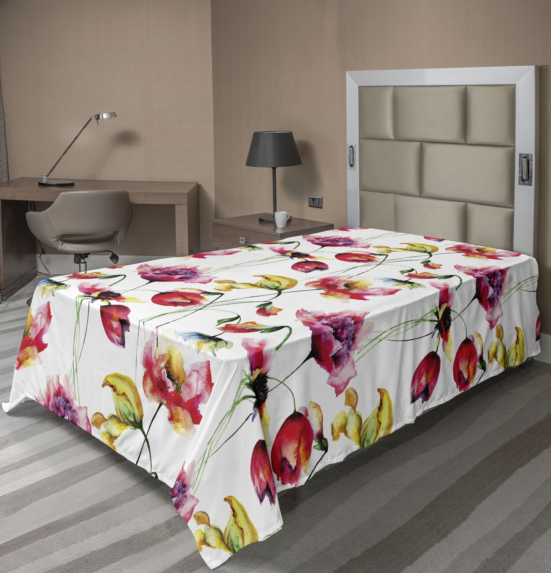 Ambesonne Flowers Flat Bedding Sheet Soft Top Sheet, Watercolor Look ...