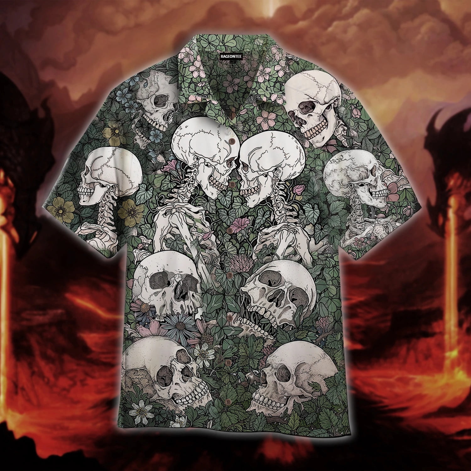 Flowers Flora Skeleton Skull Hawaiian Shirt - Walmart.com