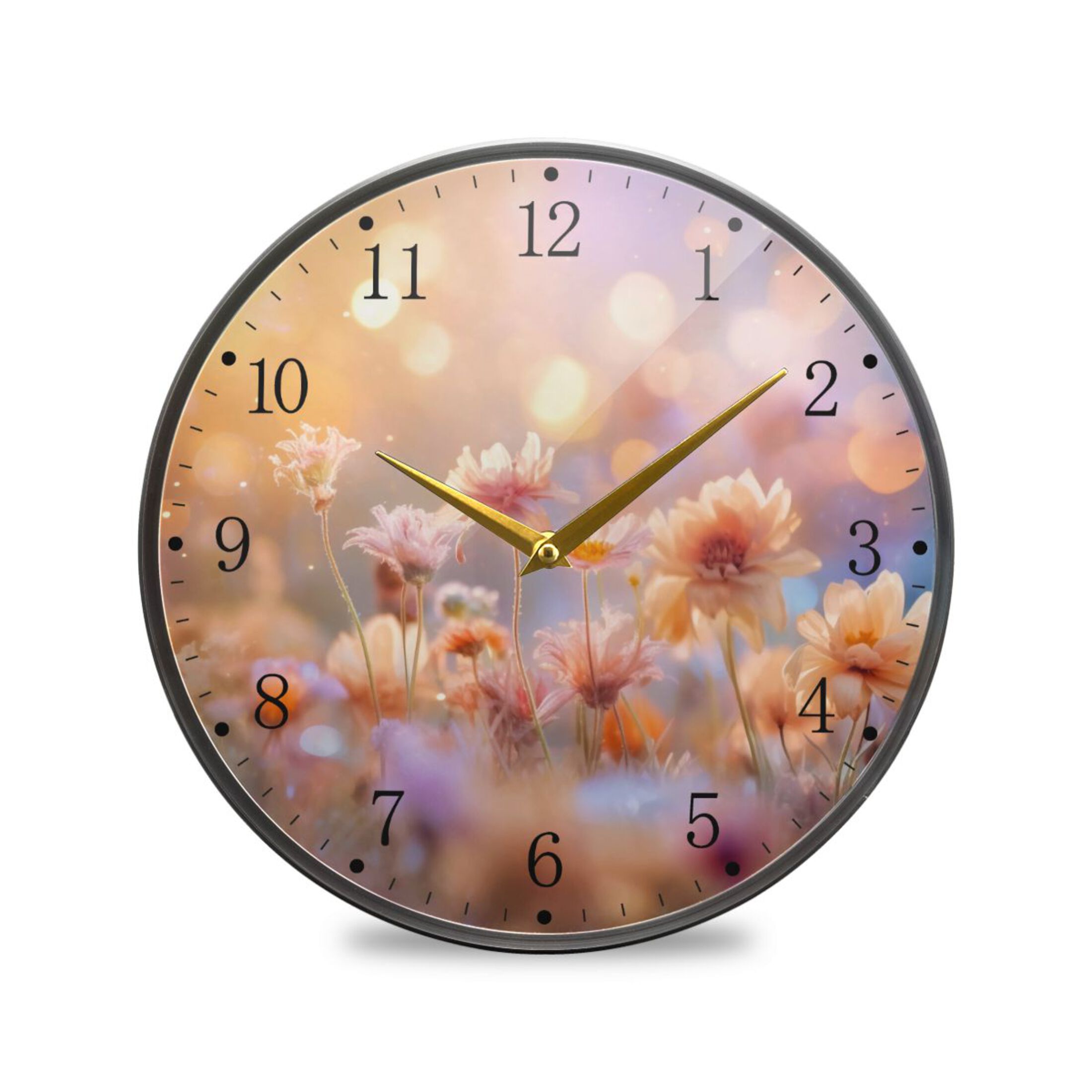 Flowers Floral Acrylic Wall Clocks Quiet Round Clock Battery Operated ...