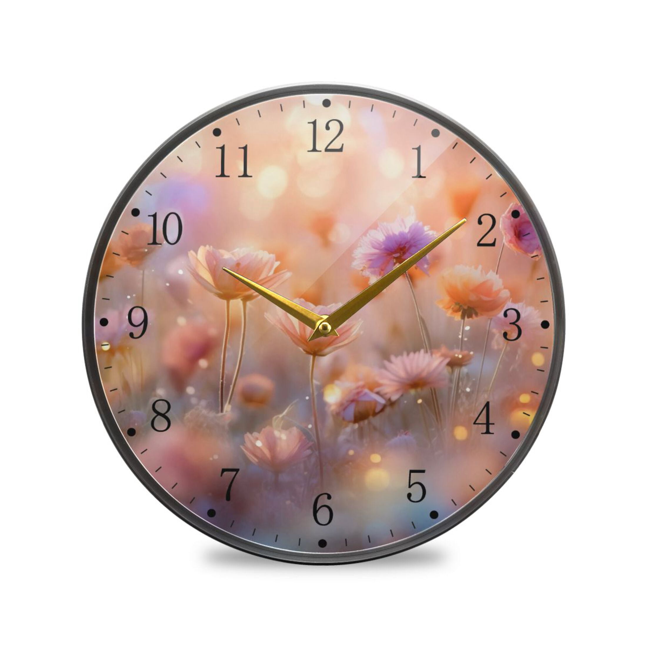 Flowers Floral Acrylic Wall Clocks Quiet Round Clock Battery Operated ...