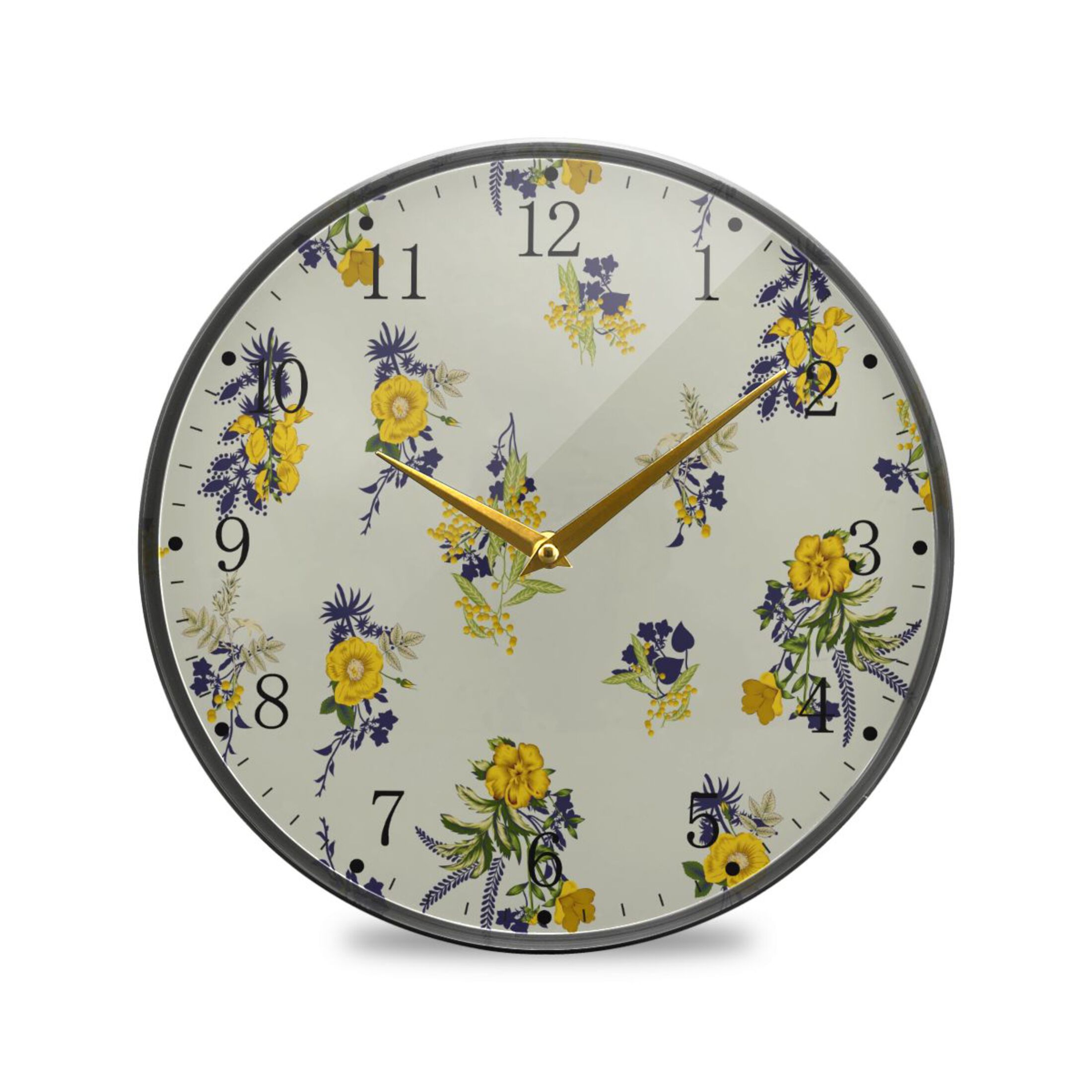 Flowers Floral Acrylic Wall Clocks Quiet Round Clock Battery Operated ...