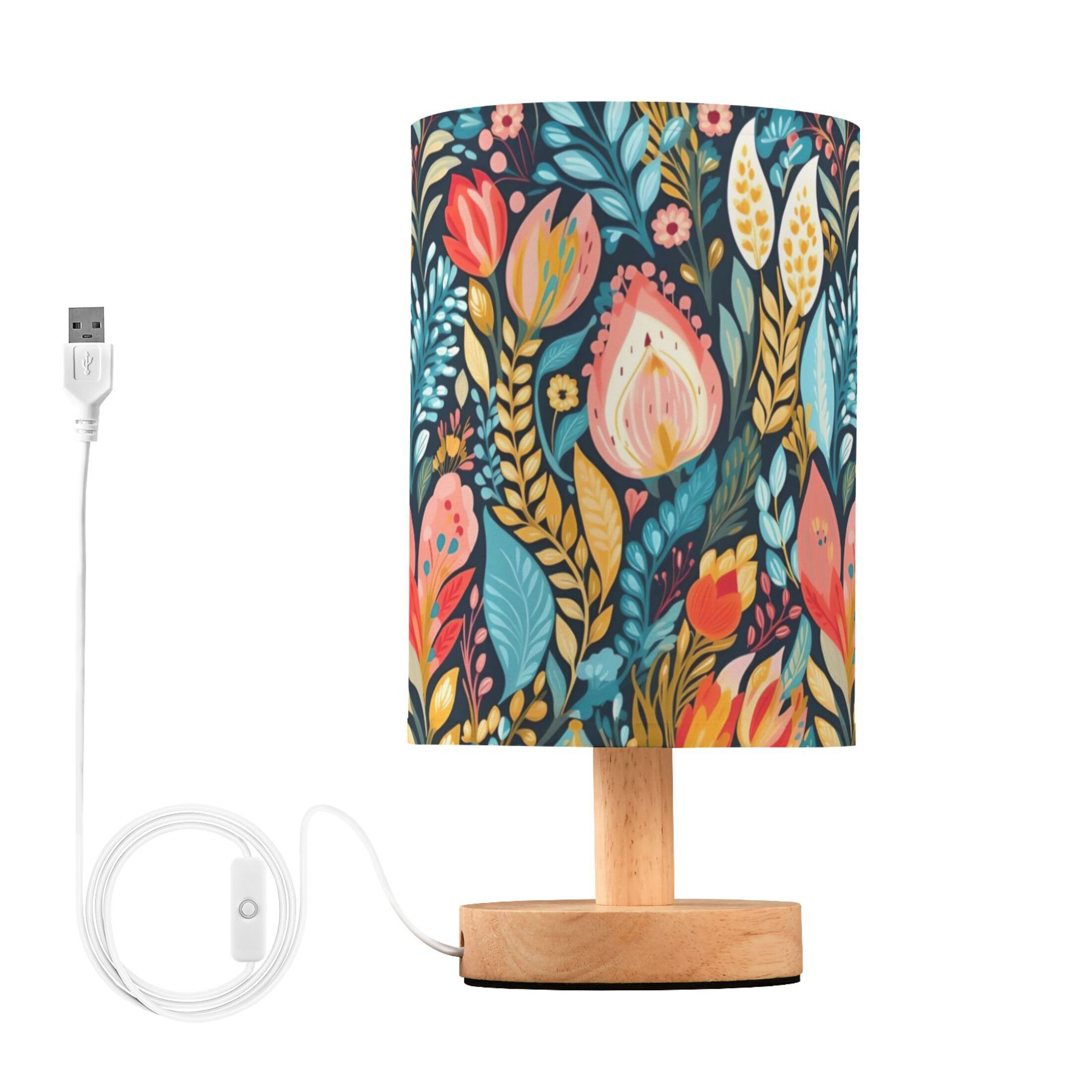 Flowers Floral Bedside Table Lamp LED Warm Lights with USB Charging ...