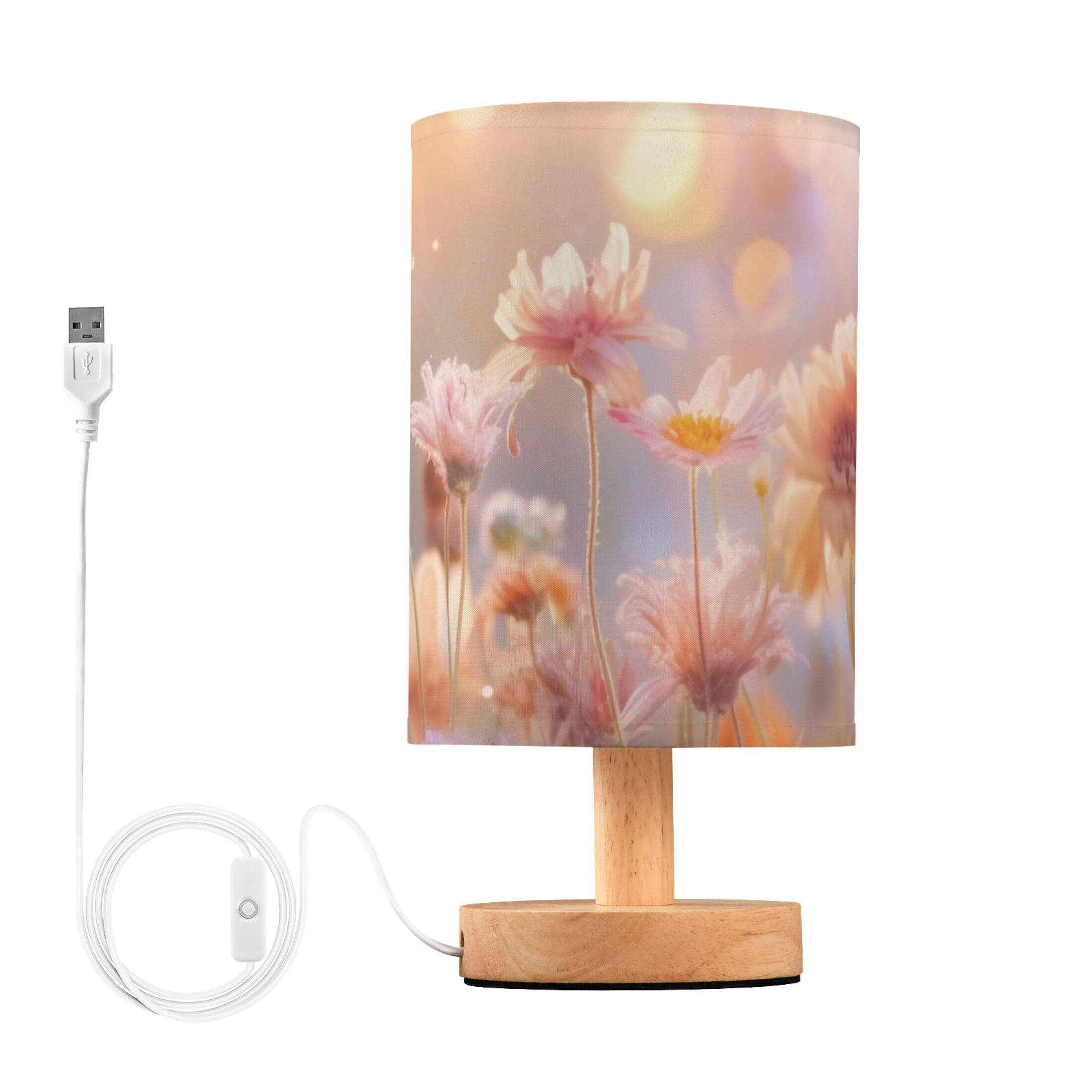 Flowers Floral Bedside Table Lamp LED Warm Lights with USB Charging ...