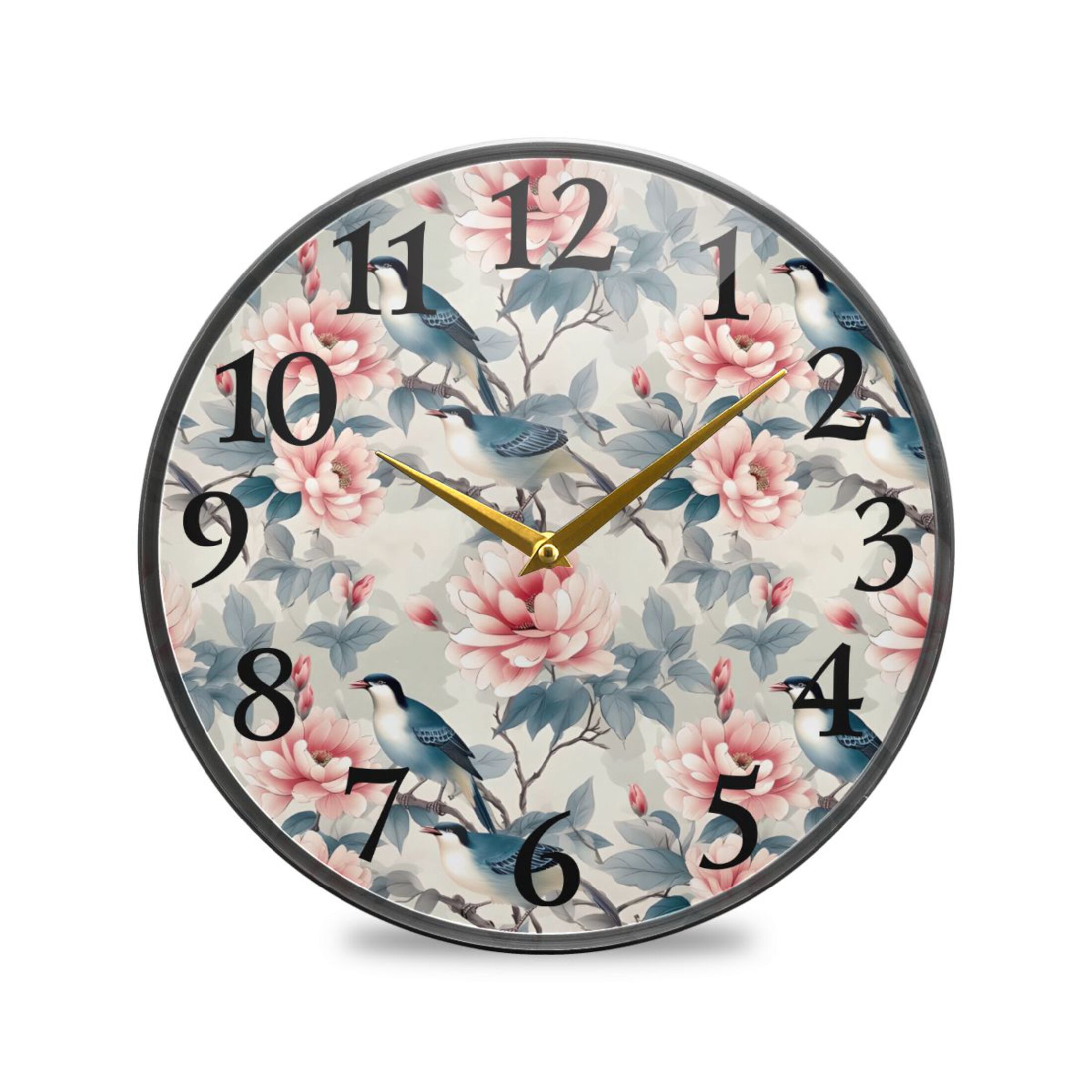 Flowers Floral Birds Wall Clocks Battery Operated 9.5 Inch Round Clock ...