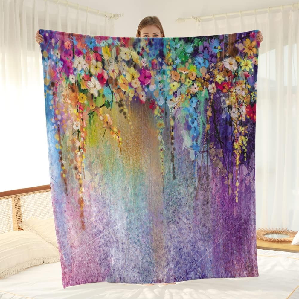 Flowers Floral Blanket Purple Gifts for Women Girls Wife Mom Sisters ...