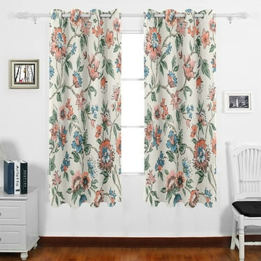 Curtainking Blackout Curtains 63 inch Blue Floral Thermal Insulated Drapes for Bedroom Living ...