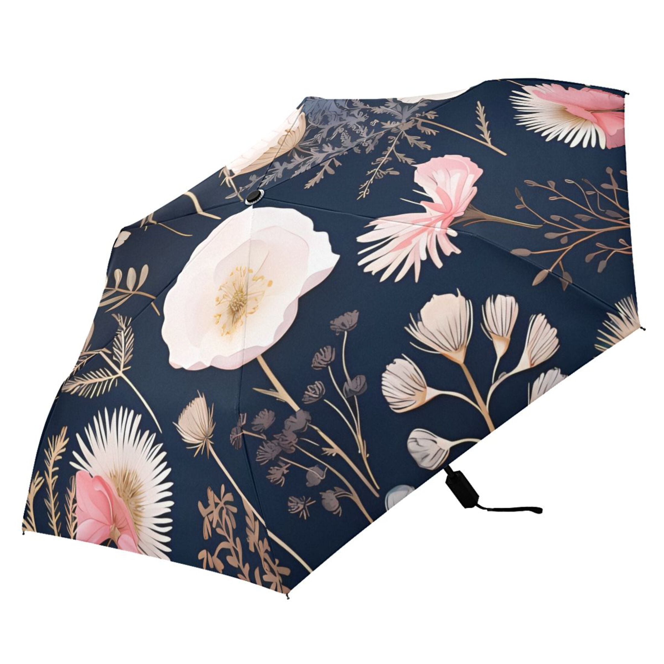 Flowers Floral Compact Folding Umbrella for Rain Windproof Travel ...