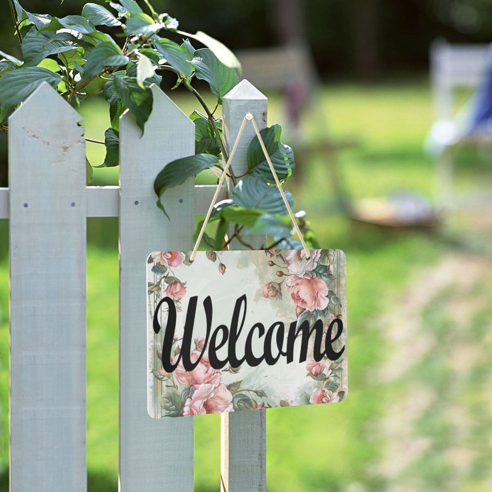 Flowers Floral Frame Welcome Sign for Front Door Porch Wreath Door Sign ...
