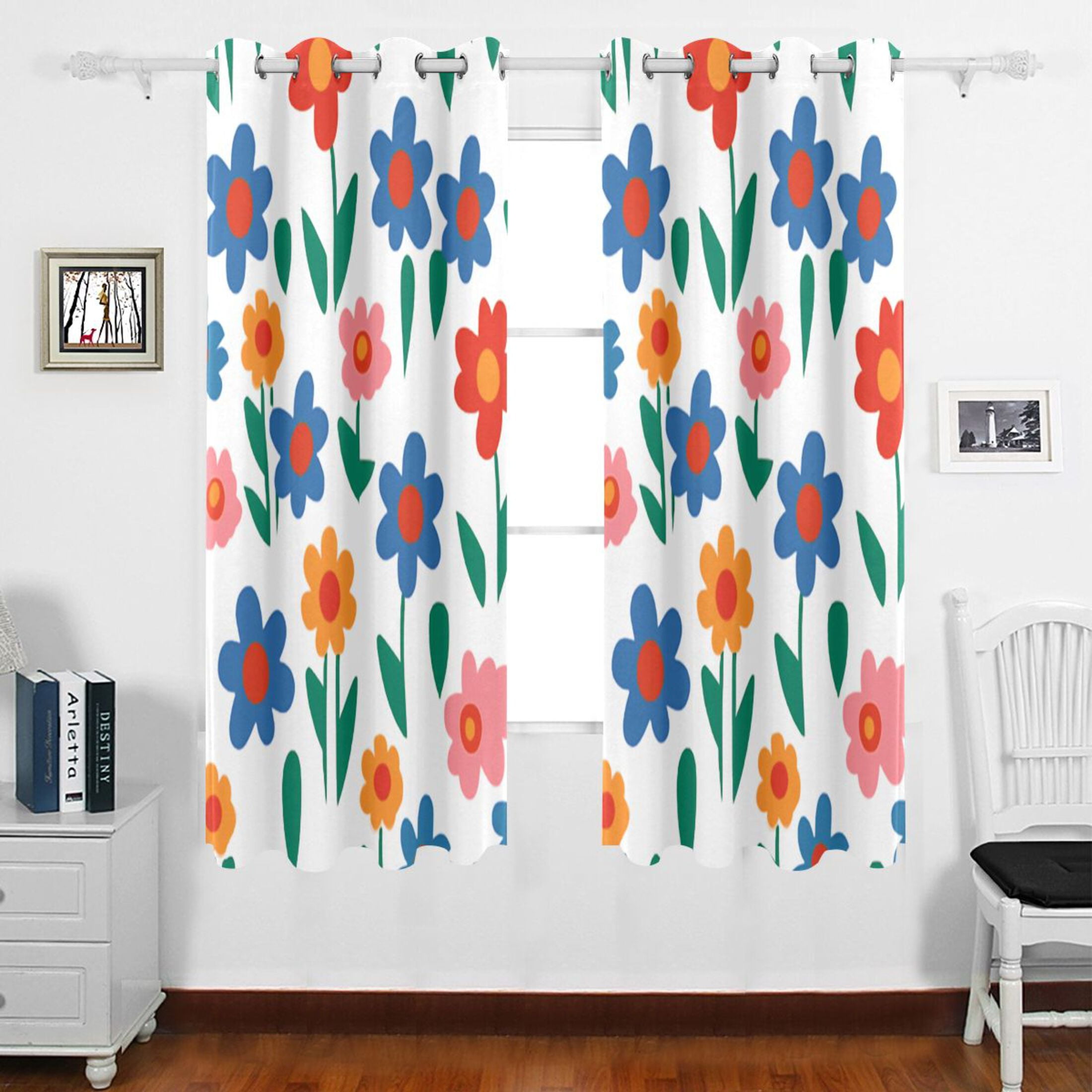 Flowers Floral Grommet Blackout Curtains Thermal Insulated Window Curtain Sets for Bedroom ...