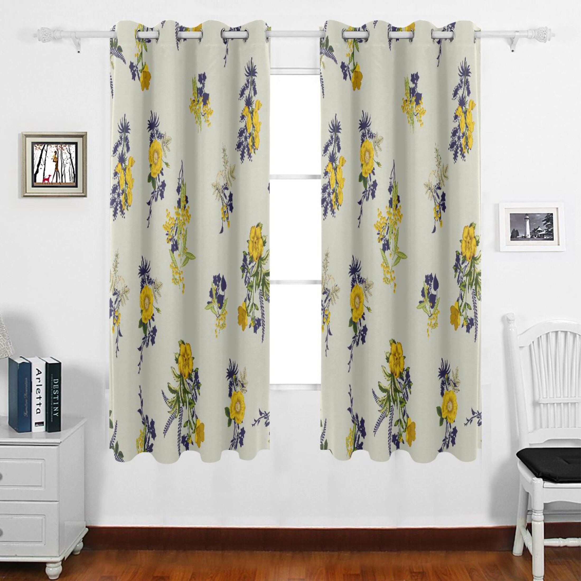 Flowers Floral Grommet Blackout Curtains Thermal Insulated Window Curtain Sets for Bedroom ...