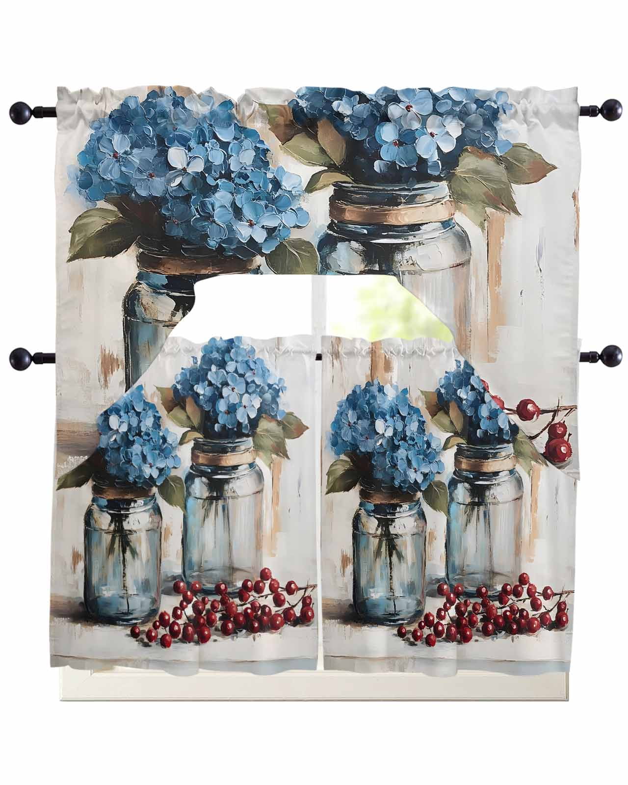 Flowers Floral Kitchen Curtains Swag Valance and Tier Curtains Set 24 ...