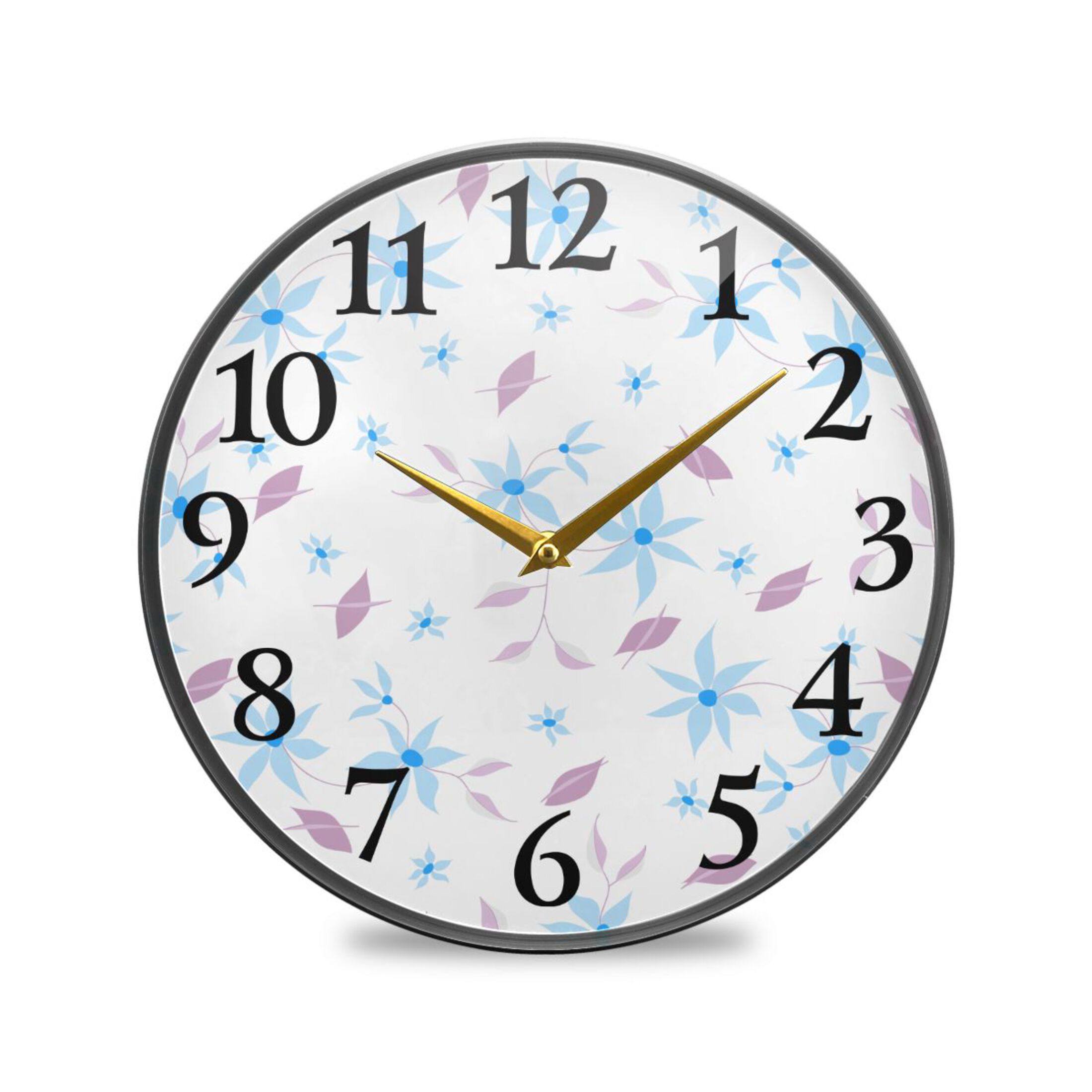 Flowers Floral Leaves Wall Clocks Battery Operated 9.5 Inch Round Clock ...